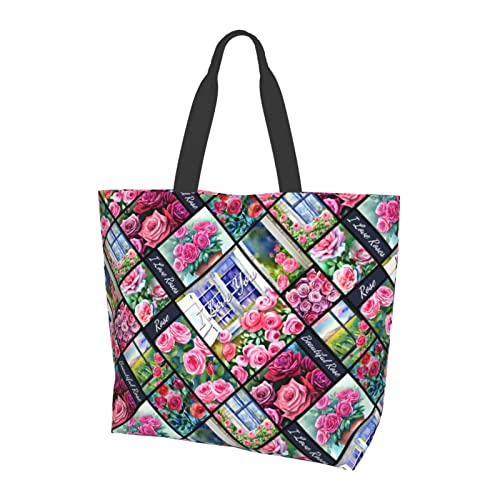 Women Casual Rose Window Wheat Field Handbags Big Capacity Shopping Shoulder Bag With Built In Pocket