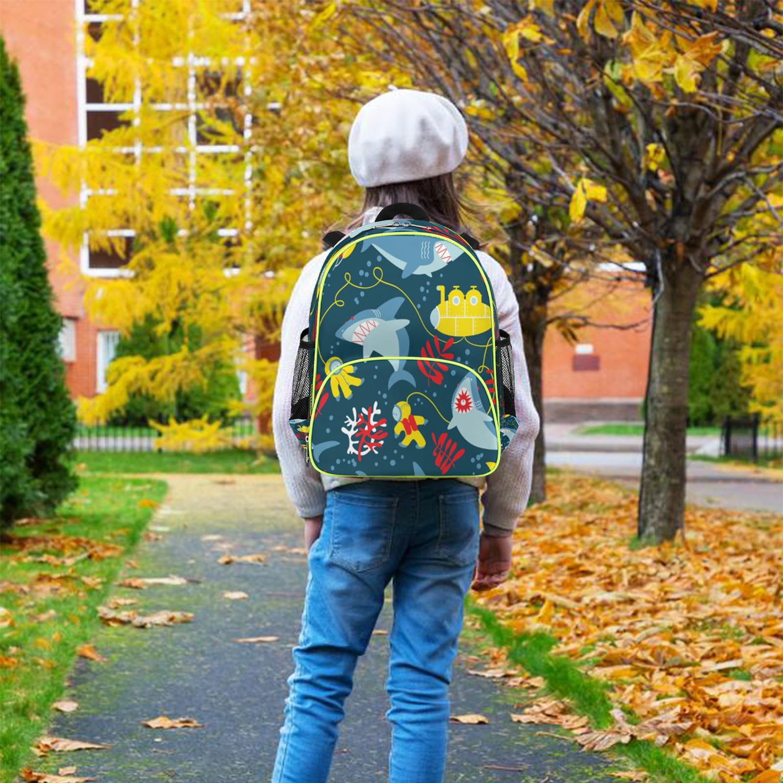 Shark Backpack for Boys, Ocean Kids Backpack, Shark Diver Submarine Coral Toddler Backpack Waterproof Casual Daypack Preschool Kindergarten Backpack School Bookbag with Chest Strap for School Travel