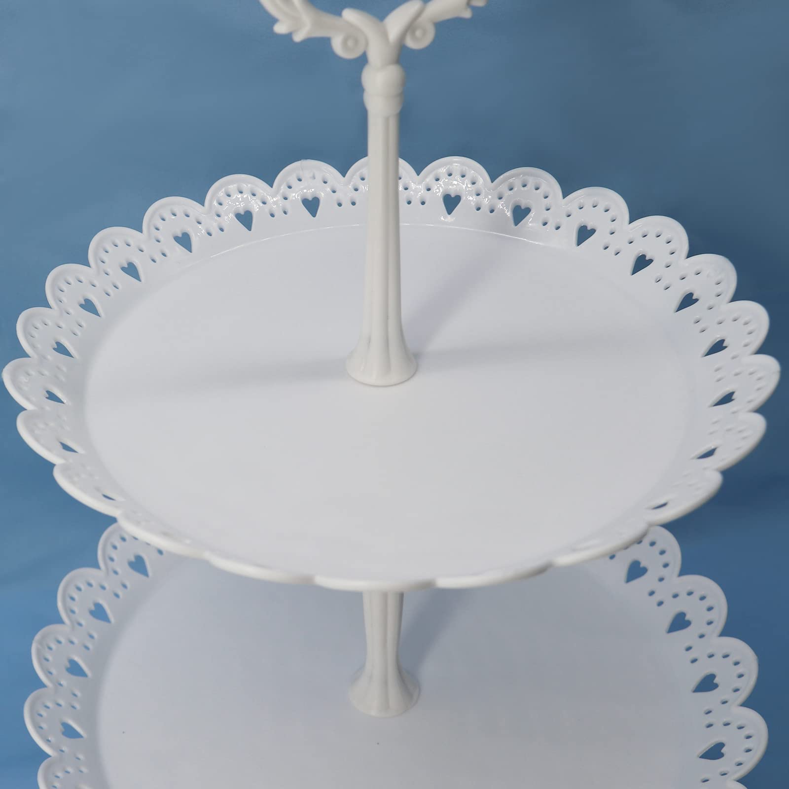 Set of 2pcs 3 Tier Cupcake Stand, Plastic Party Dessert Stand Fruits Candy Buffet Serving Tray for Wedding Baby Shower Home Birthday Tea Party (White)