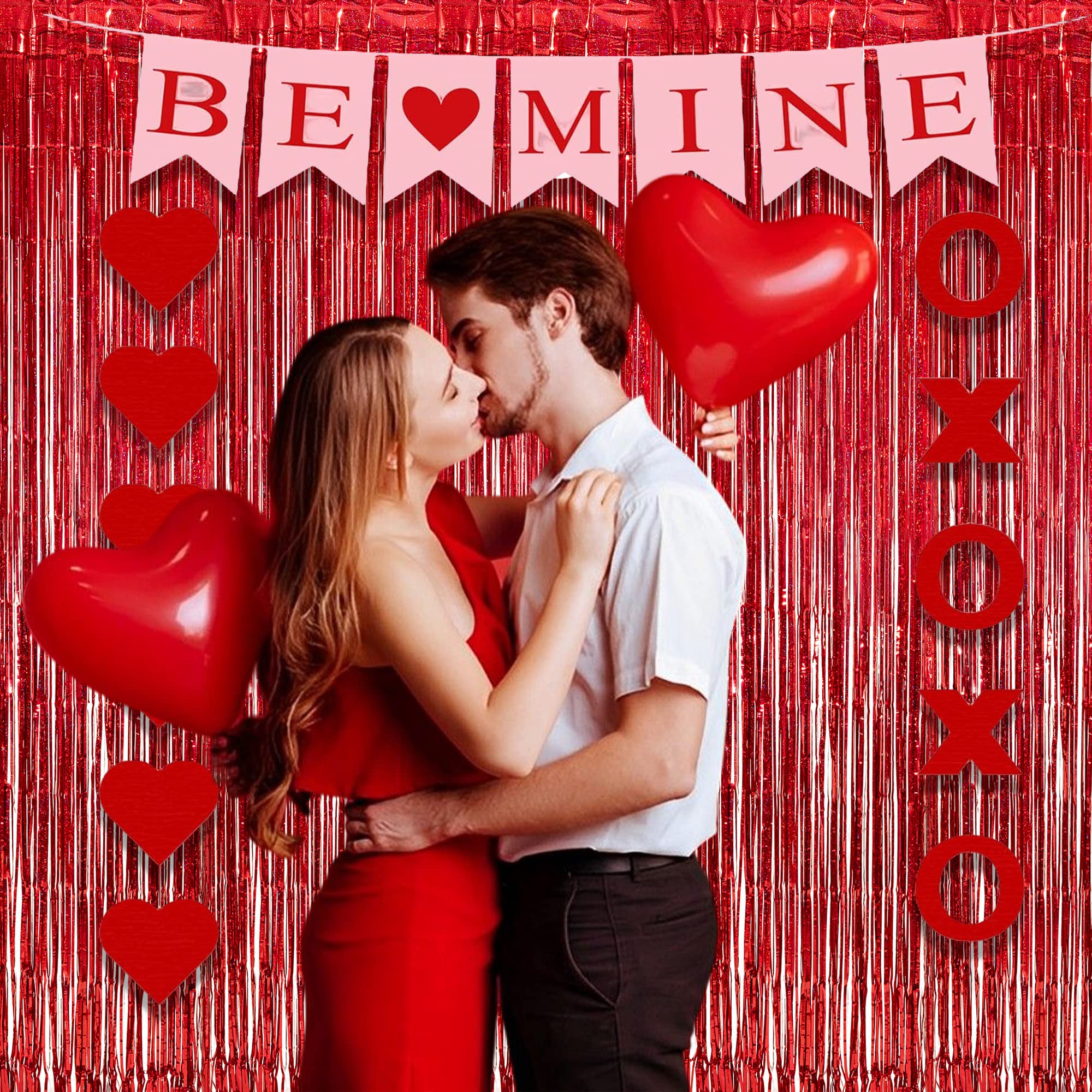 Red Fringe Curtains Party Streamers Backdrop - GREATRIL Foil Tinsel Curtain Cortinas para Fiestas Decoracion Backdrop for Stranger Theme Party Christmas Valentines Day Party 2-Pack