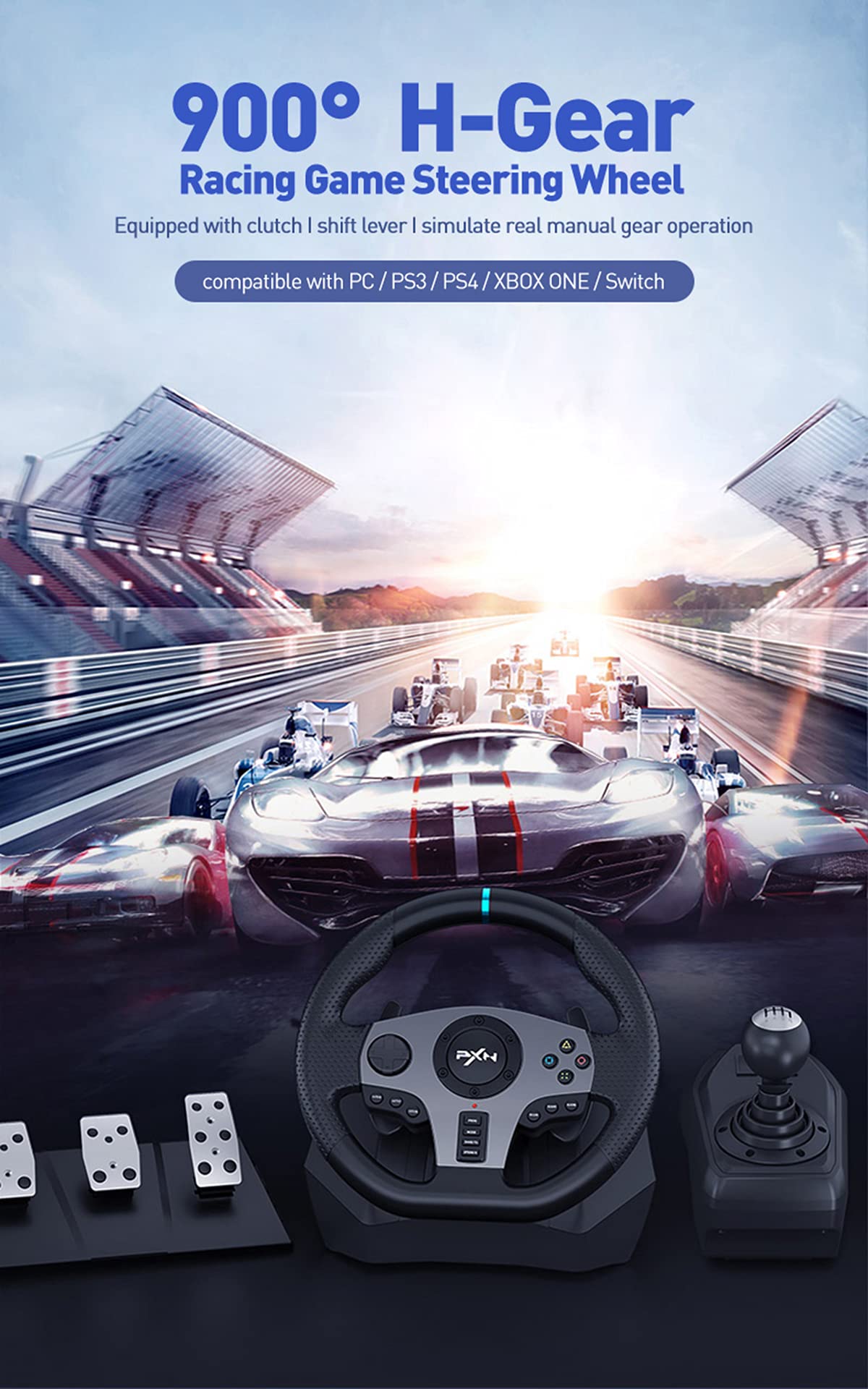 PXN V9 PC Steering Wheel with Pedals and Shifter 270/900 Degree Gaming Racing Wheel for PC,PS4,PS3,Xbox One, Xbox Series X/S,N-Switch (NOT Support Mac/PS5)