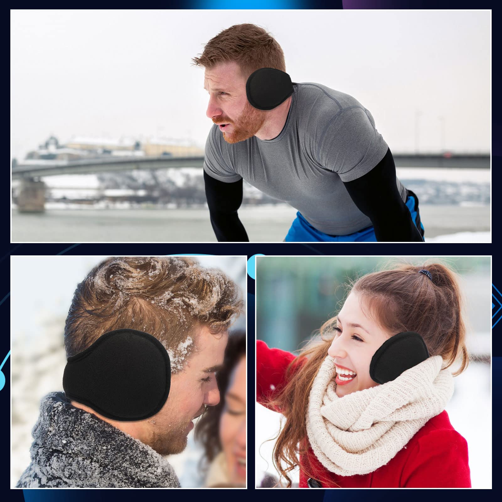 Winter Ear Muffs Unisex Foldable Ear Muffs Winter Ear Warmers Fleece Knits Behind the Head Ear Covers for Women Men Cold Weather (Black, 3 Pack)