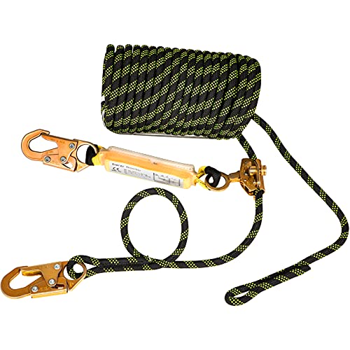 VEVOR Climbing Rope, Fall Protection Safety Rope, 25 50 100 150ft Vertical Tree Stand safety Rope Line Kit Safety Harness for Roofing Work with Alloy Steel Rope Grab, Two Snap Hooks, Shock Absorber