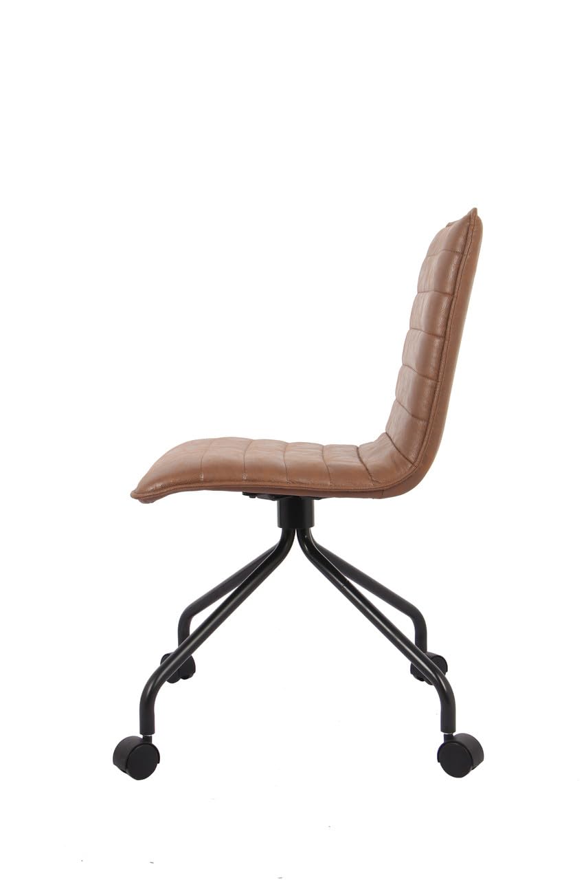 Modern Rolling Office Chair with Channeling, Low Back PU Leather Ribbed Armless Office Chair, Ergonomic Swivel Computer Task Chair with Wheels for Office, Home