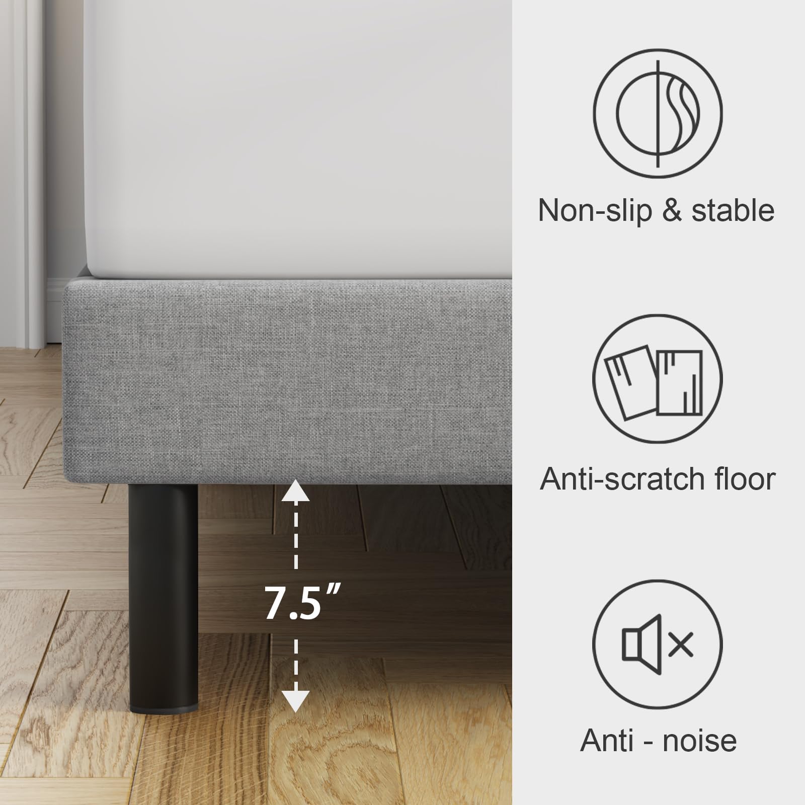 Molblly Full Bed Frame Upholstered Platform with Headboard and Strong Wooden Slats, Non-Slip and Noiseless,No Box Spring Needed, Easy Assembly,Light Gray