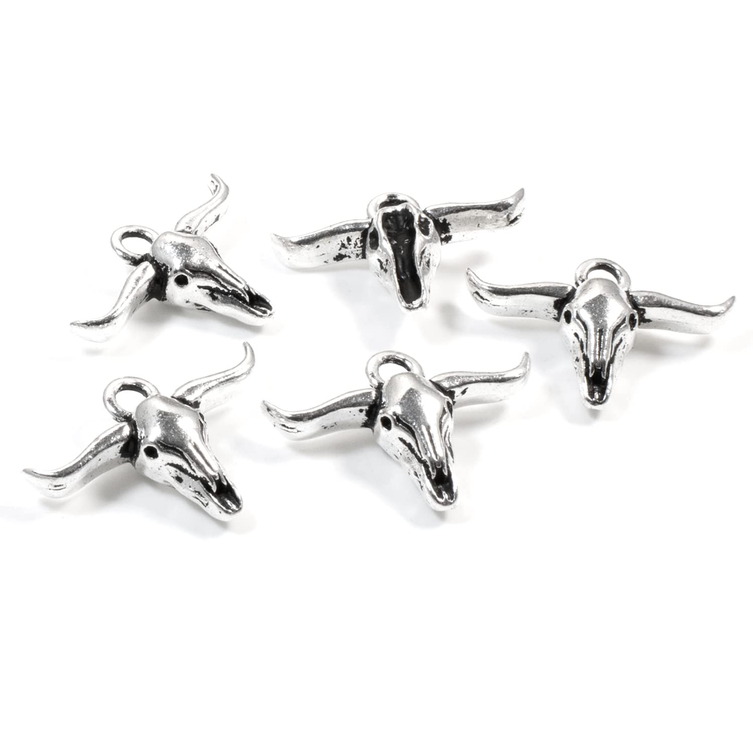 TierraCast Silver Longhorn Steer Skull Charms, Southwestern Pendant 5/Pkg