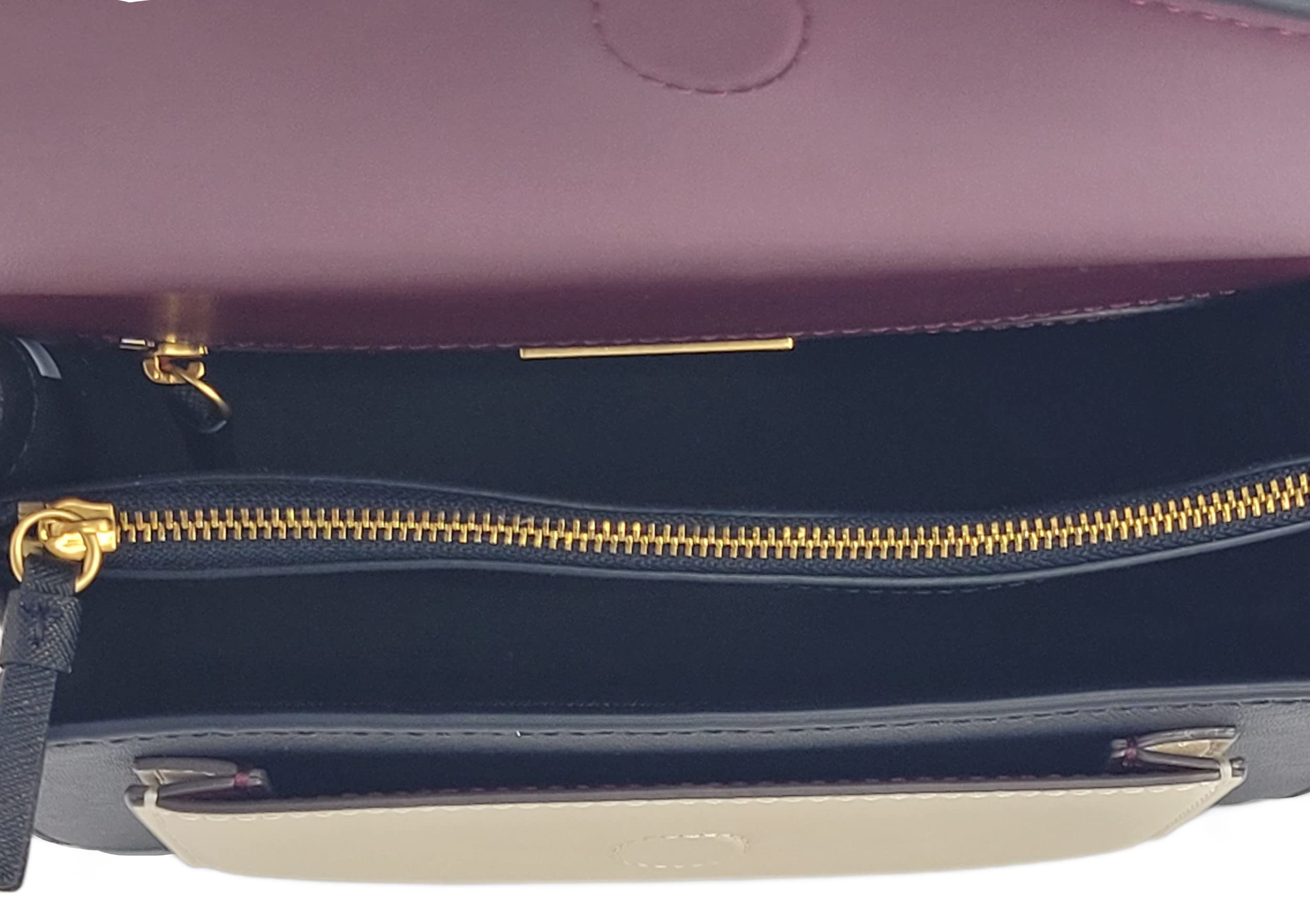 Tory Burch 145219 Robinson Black/Maroon Saffiano Leather Cream Off White Accent With Gold Hardware Women's Shoulder Crossbody Bag