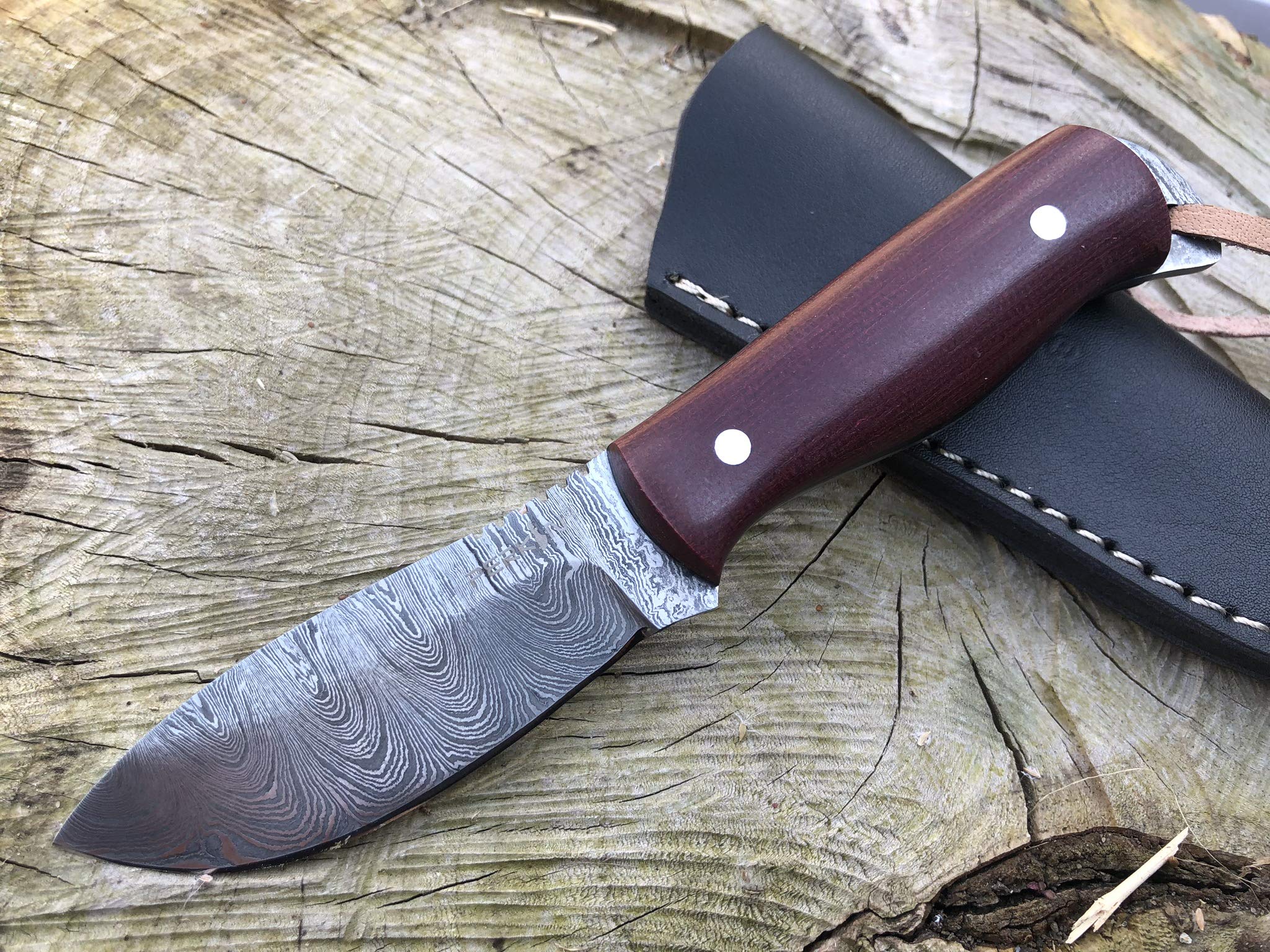 Perkin Damascus Steel Hunting Knife With Sheath Skinning & Bushcraft Knife - SK400