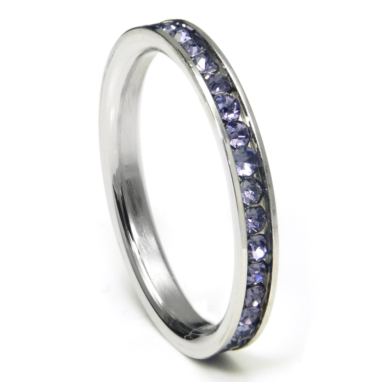 Metal Factory 316L Stainless Steel Lavender Cubic Zirconia CZ Eternity Wedding 3MM Band Ring Sz 7