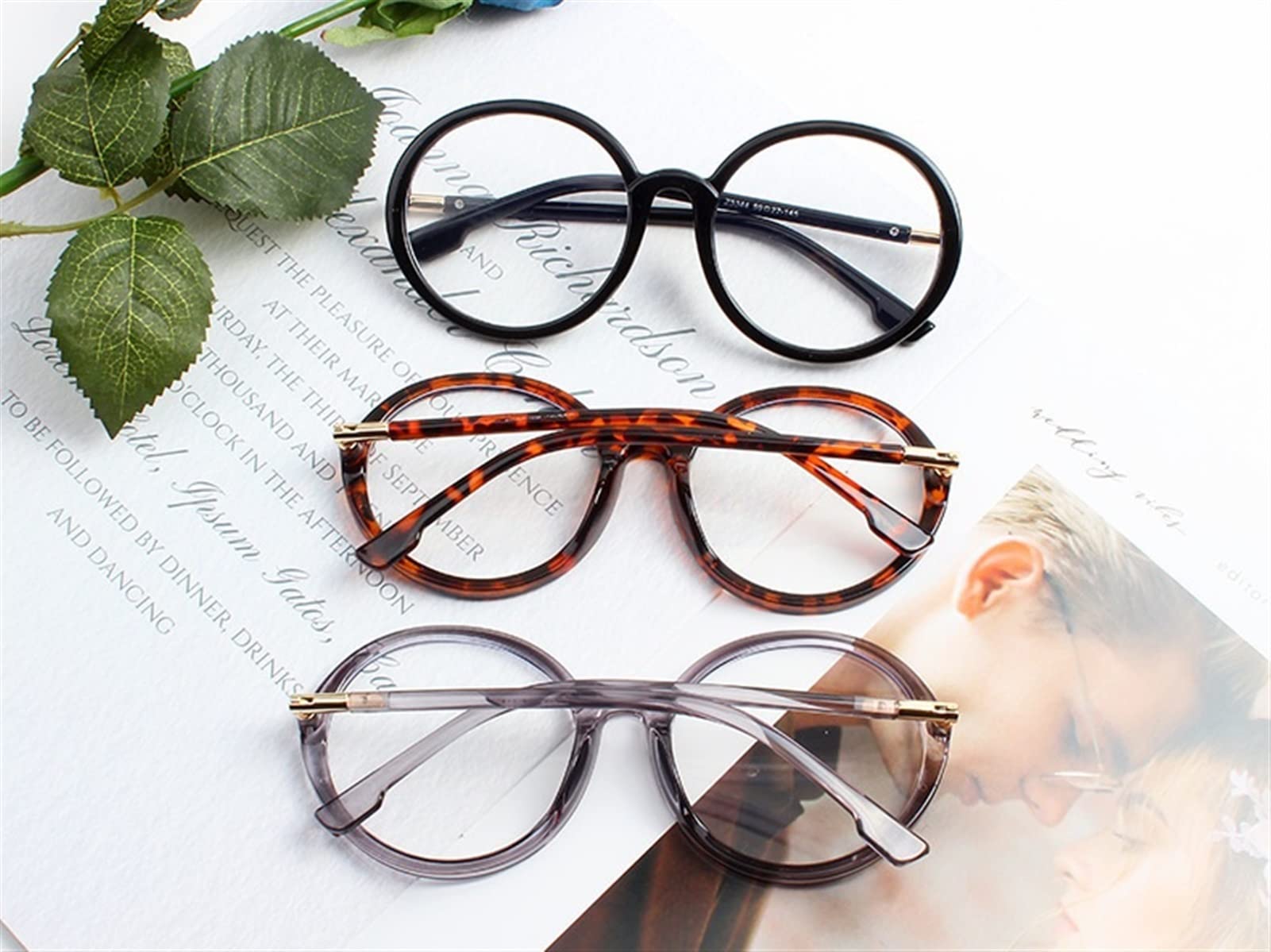 Reading Glasses, Retro Round Frames Eyeglass, Anti Blue Light Eyeglasses, Oversized Frame Computer Glasses for Women Men, Anti Glare/UV Ray Eyeglasses (Color : Black-01, Size : +3)