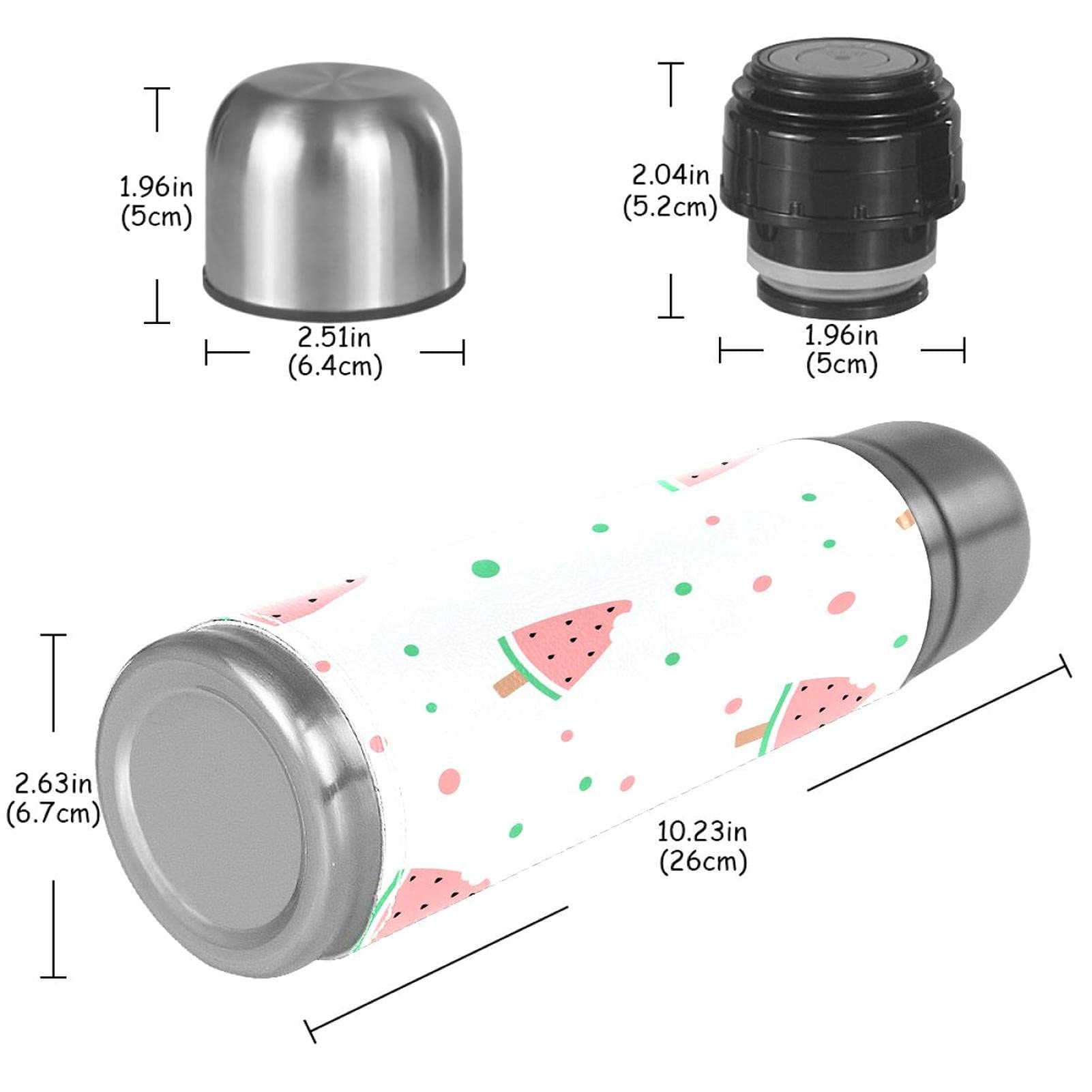 Stainless Steel Leather Vacuum Insulated Mug Summer Watermelon Ice Cream Thermos Water Bottle for Hot and Cold Drinks Kids Adults 16 Oz