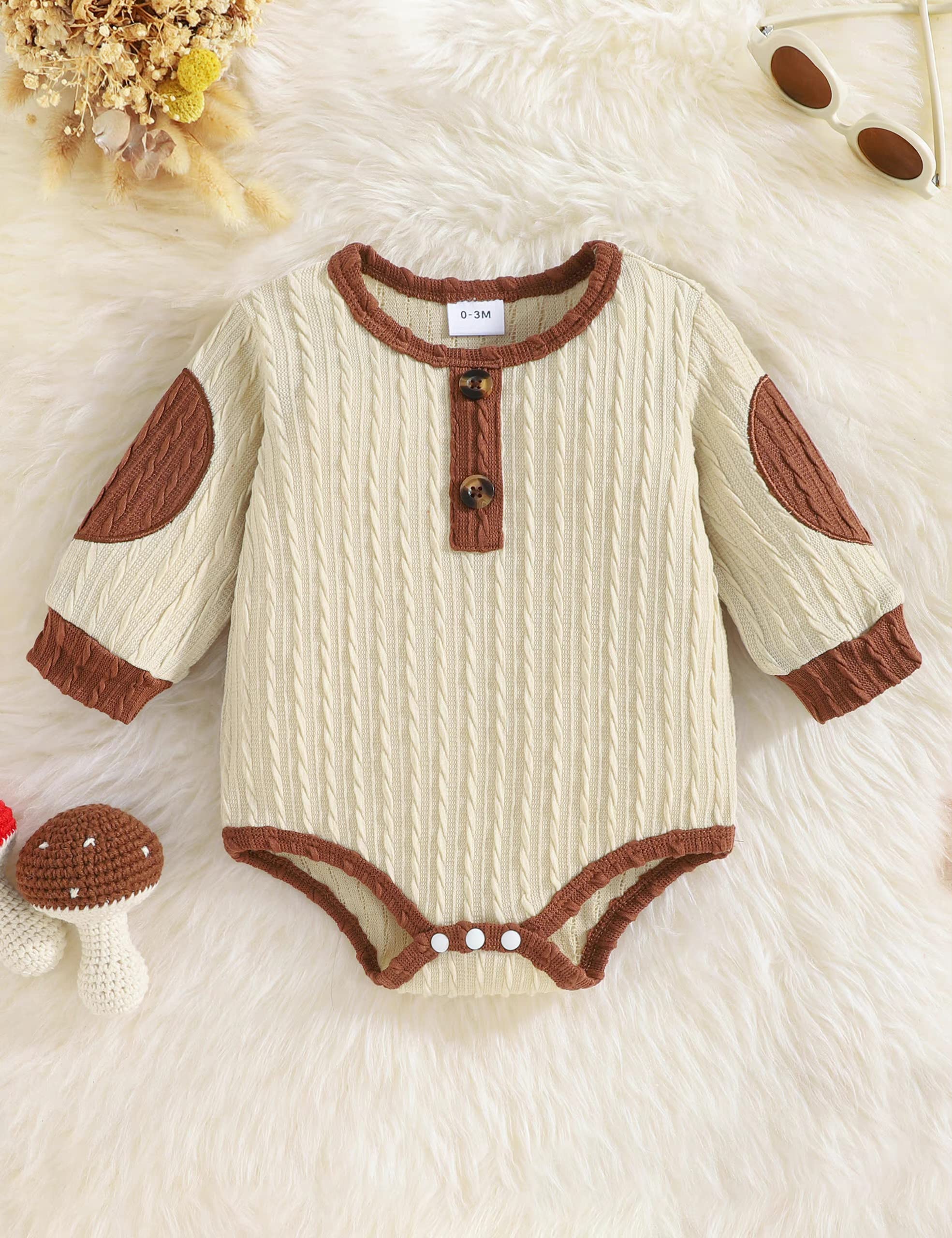 ZMBKDKHJK Newborn Baby Boy Clothes Long Sleeve Bodysuit Romper Solid Pants Infant Fall Winter Outfits (Apricot, 3-6 Months)
