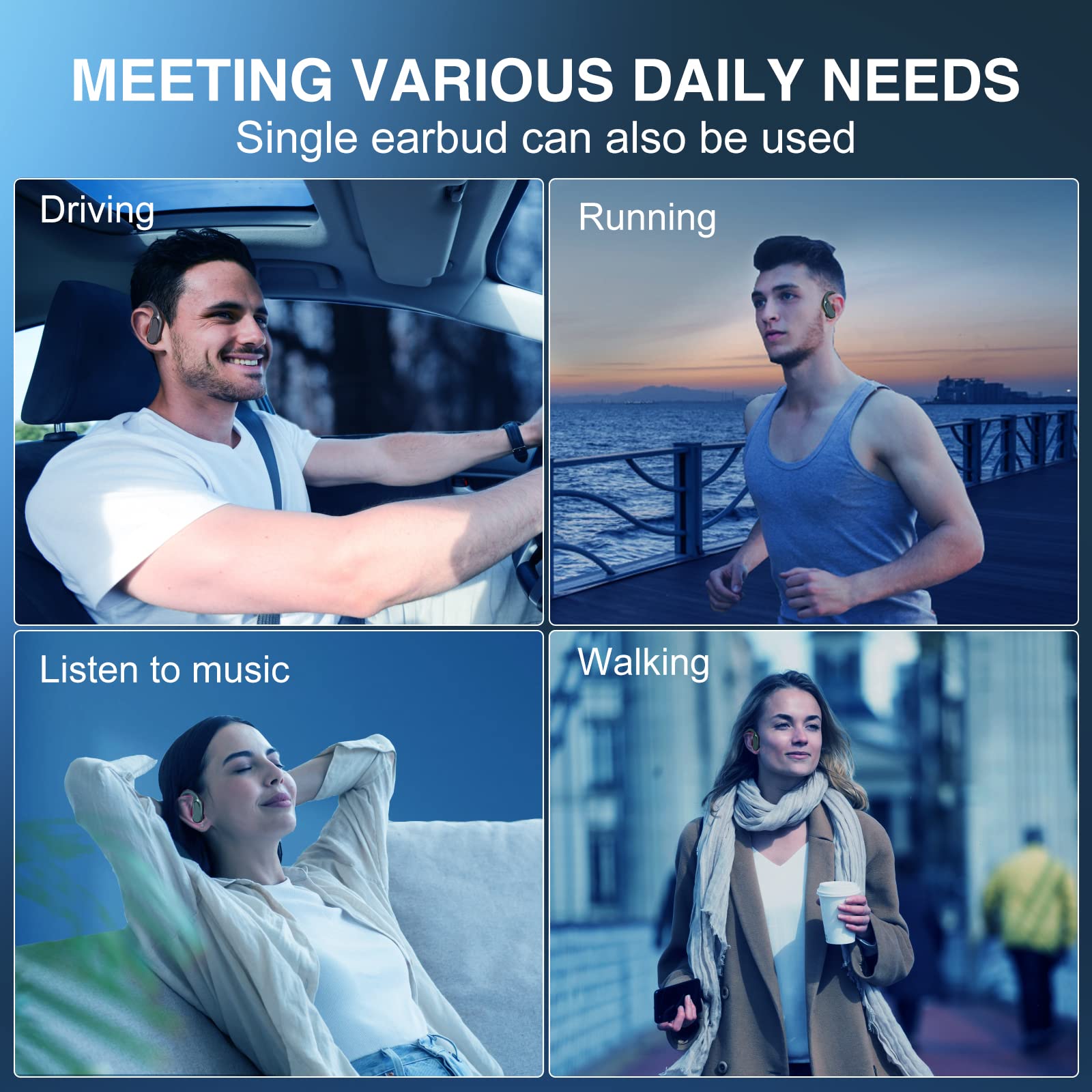Wireless Earbuds, IPX7 Waterproof Bluetooth 5.1 Earbuds 48Hrs Working Time,QTREE 10Hrs Single Playtime Running Headphones with Earhooks,Over-Ear HiFi Stereo for Workout/Gym/Outdoor(Black)