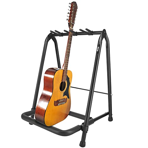 Pyle Foldable Universal Multi 3 Stand Portable Collapsible Instrument Floor Guitar Rack Holder w/Foam Padding-for Acoustic, Electric, Bass Guitar & Guitar Bag/Case PGST33,Black