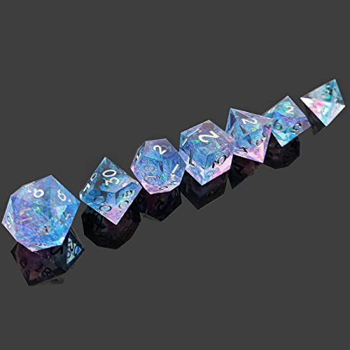 Sharp Edge Dice DND Dice Set, Resin Dice Polyhedral Dice D and D Dice Set Dungeons and Dragons Dice Set D&D with Metal Box & Bag for RPG Role Playing MTG Dice Game D20 D12 D10 D8 D6 D4 Blue and Pink