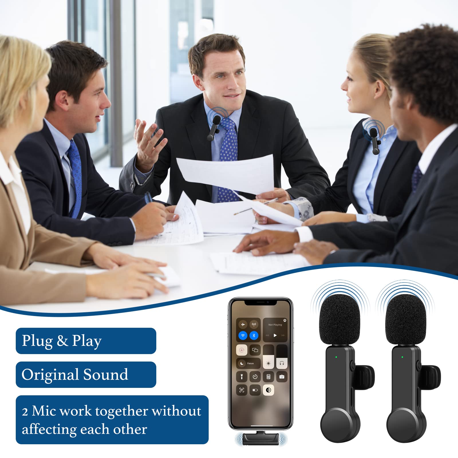 Wireless Lavalier Lapel Microphone for iPhone - Android Phone/Camera/Computer/Laptop, Dual Lava Microphone
