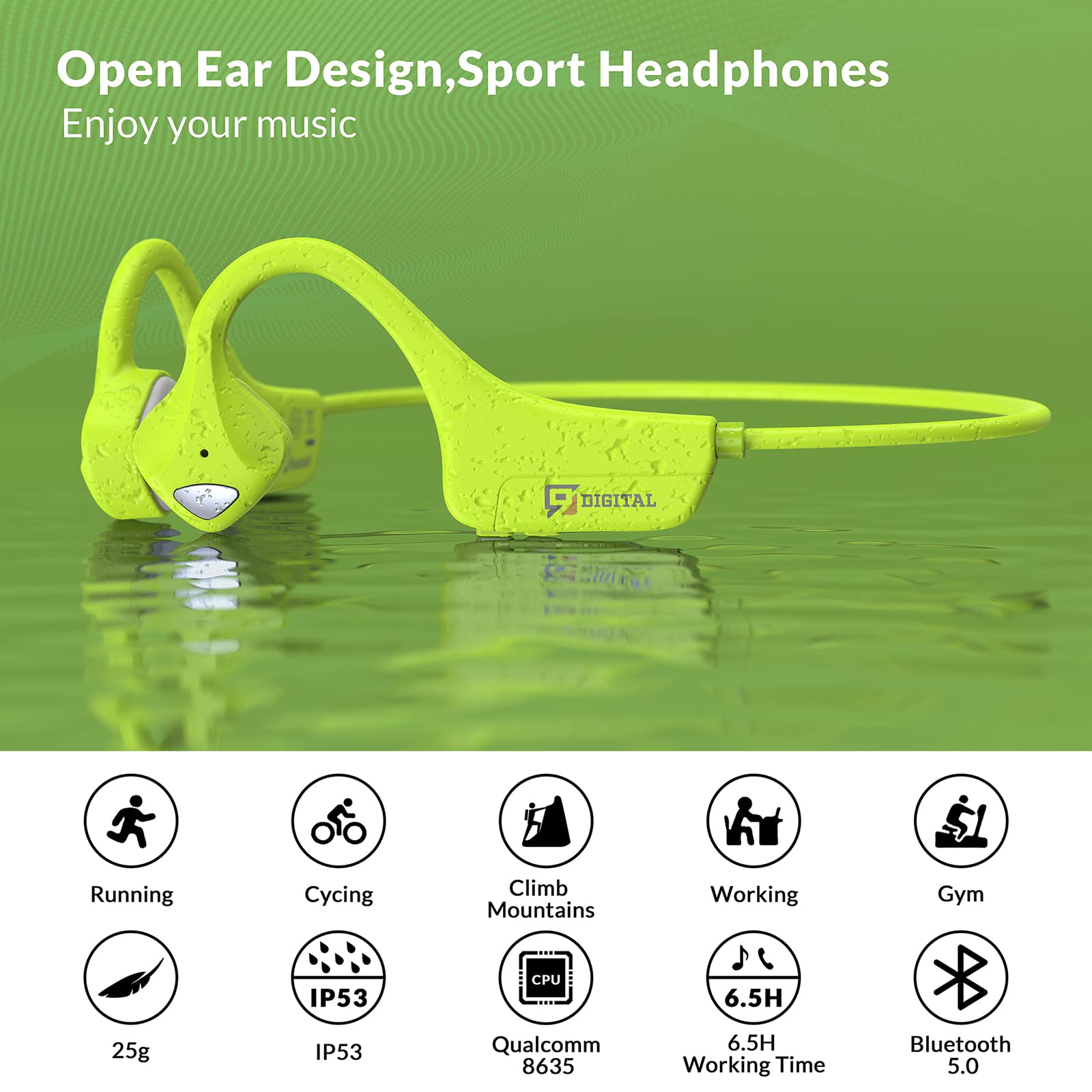 Znfrt Bone Conduction Bluetooth Headphones with Mic,Wireless Open Ear Headphones,Waterproof Sport Earphones,Sweatproof Headset for Running,Cycling,Hiking,Gym,Climbing & Driving