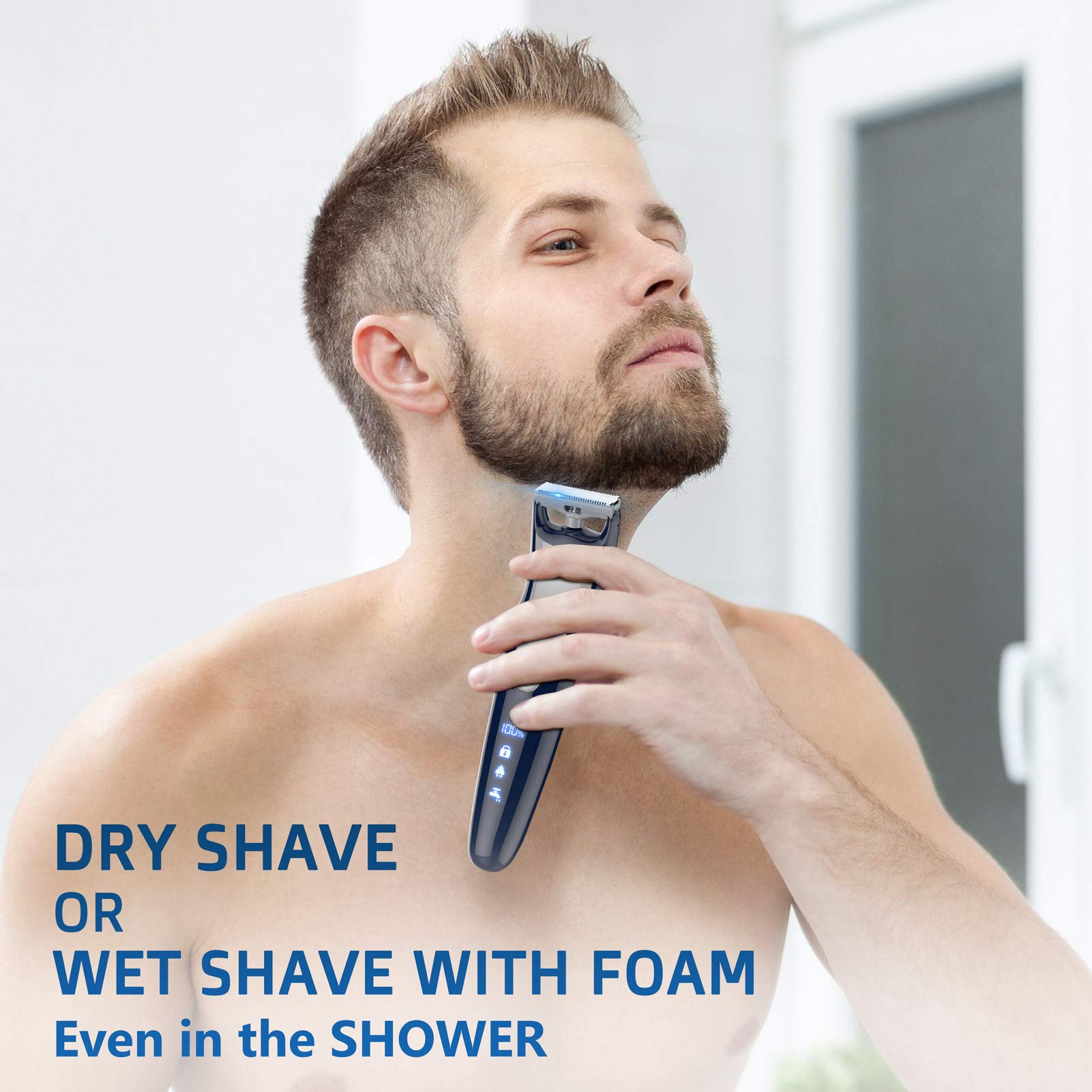 Mueller UltraOneBlade Pro Beard and Mustache Trimmer, Cordless, Water Resistant with Adjustable Hair Length Dial and LED Battery Indicator