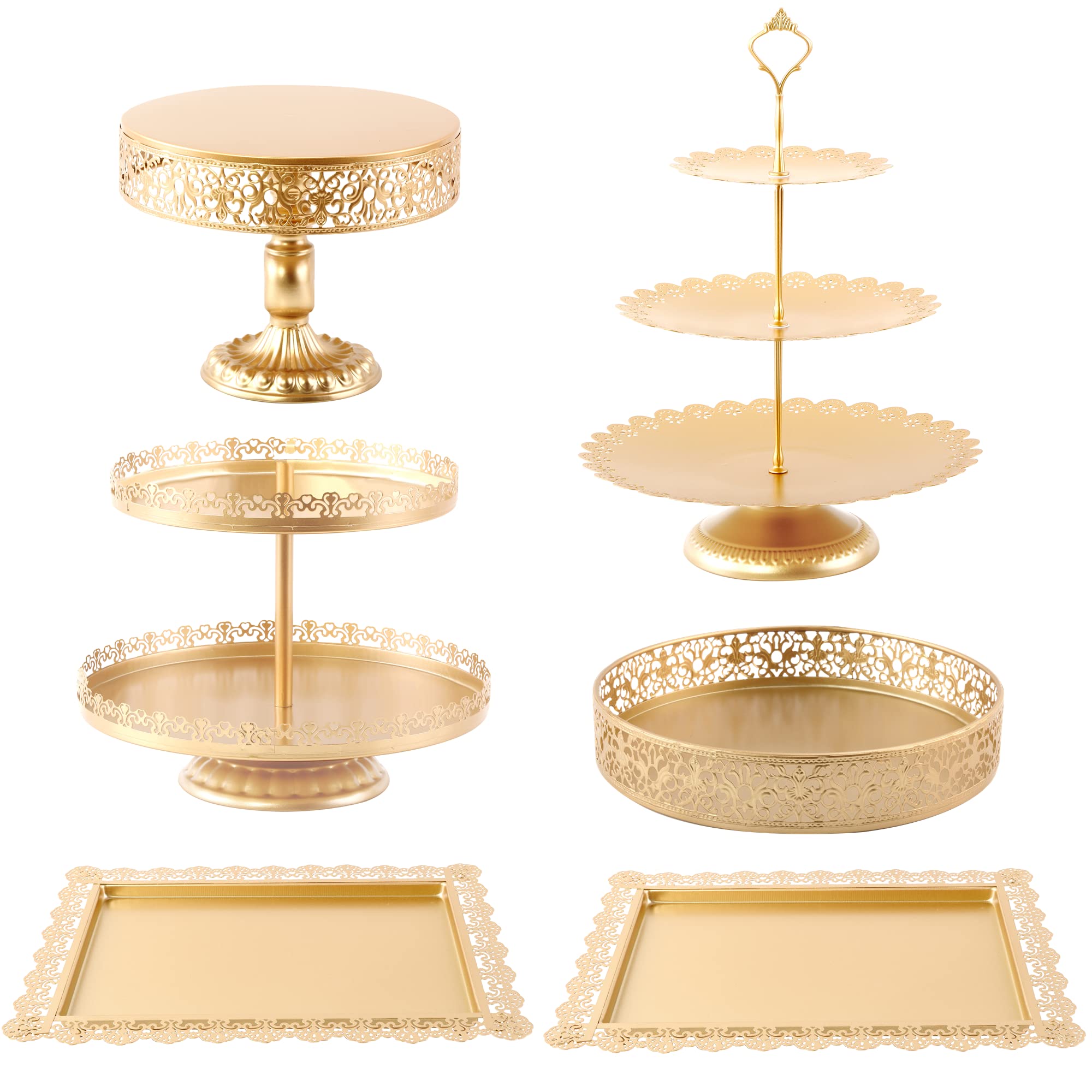 Set of 6 Gold Cake Stand Metal Cupcake Holder Gold Fruits Dessert Display Plate for Wedding Birthday Anniversary Party Home Decor Serving Platter