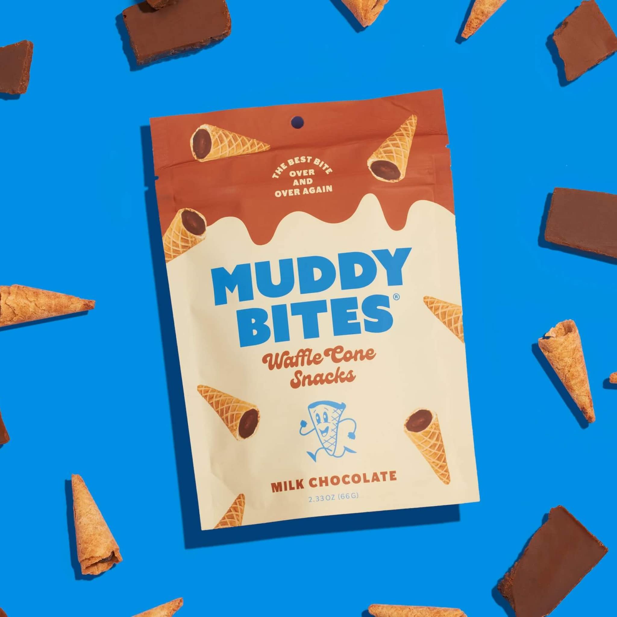 Muddy Bites Waffle Cone Snacks Bite Sized Chocolate Filled Waffle Cones for Snack or Dessert, Ice Cream Topping, Premium Chocolate made with Pure Cane Sugar, Non-GMO, Kosher (Variety Pack, 6 Bags)