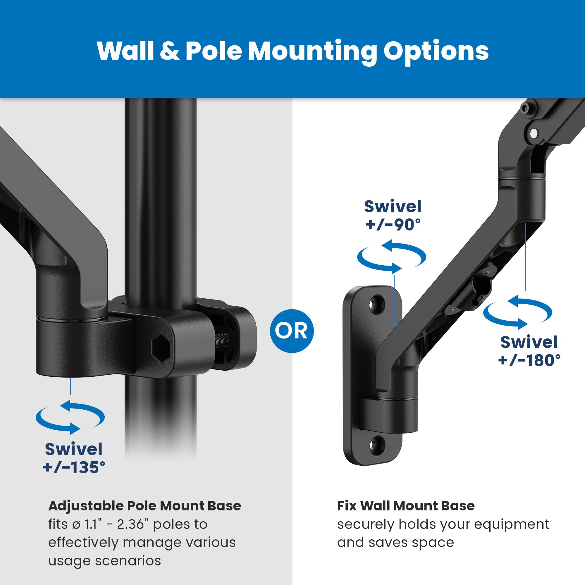 Mount-It! Keyboard Mount for Wall or Pole Mounting, Keyboard and Mouse Stand, Tray with Full Motion Swivel, Spring Arm, Easy Adjustments Tilt and Extension