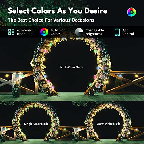 XHT Outdoor String Lights - 48ft Sync with Music Color Changing Outside Patio Lights with 15 Dimmable IP65 Waterproof RGB LED Bulbs with App & Remote Control for Dating, Party, Wedding