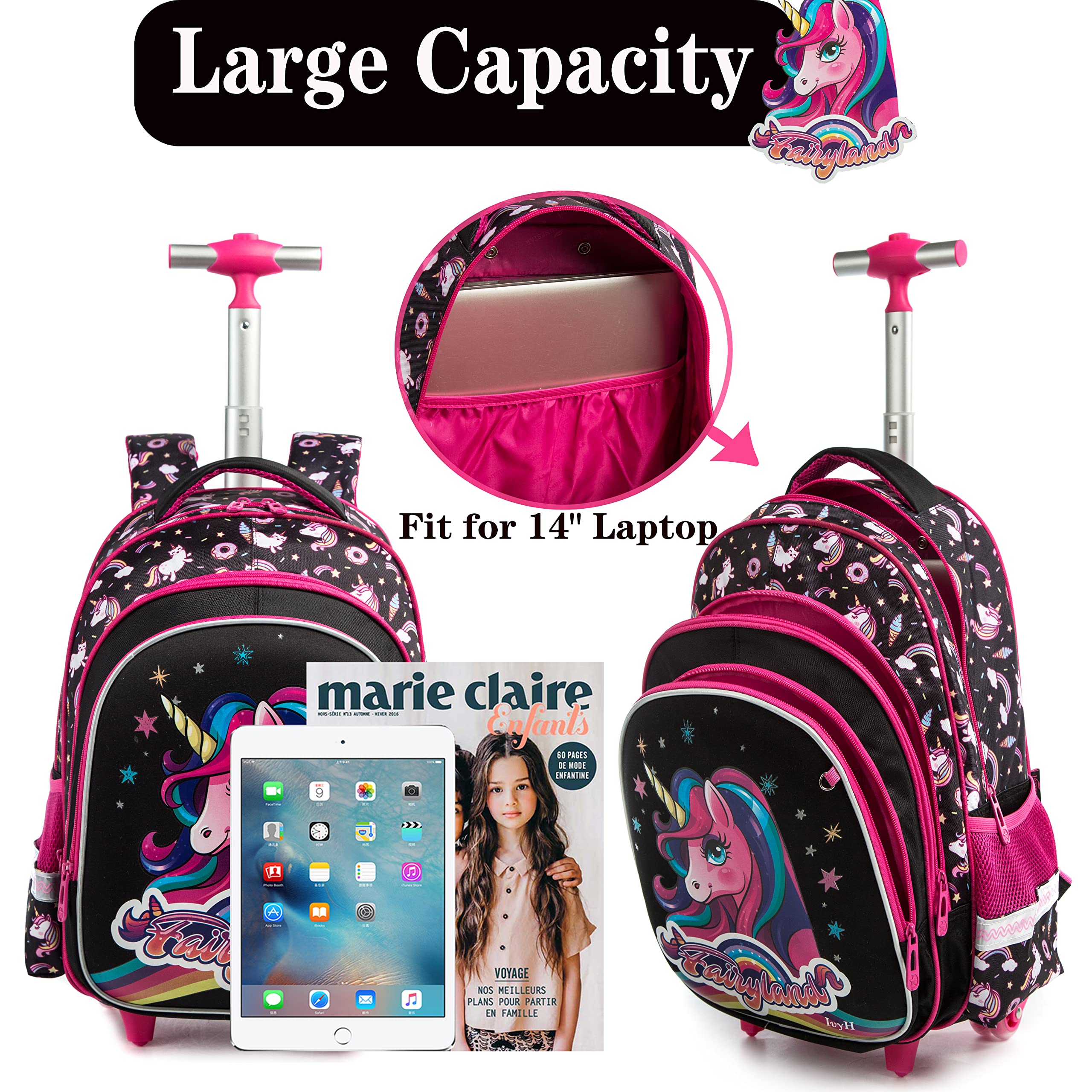 Meetbelify Kids Rolling Backpack with Wheels for Boys Rolling Backpacks with Lunch Box Set for Elementary Student Trolley Trip Travel Suitcase Laptop Luggage for Boys Age 6-8