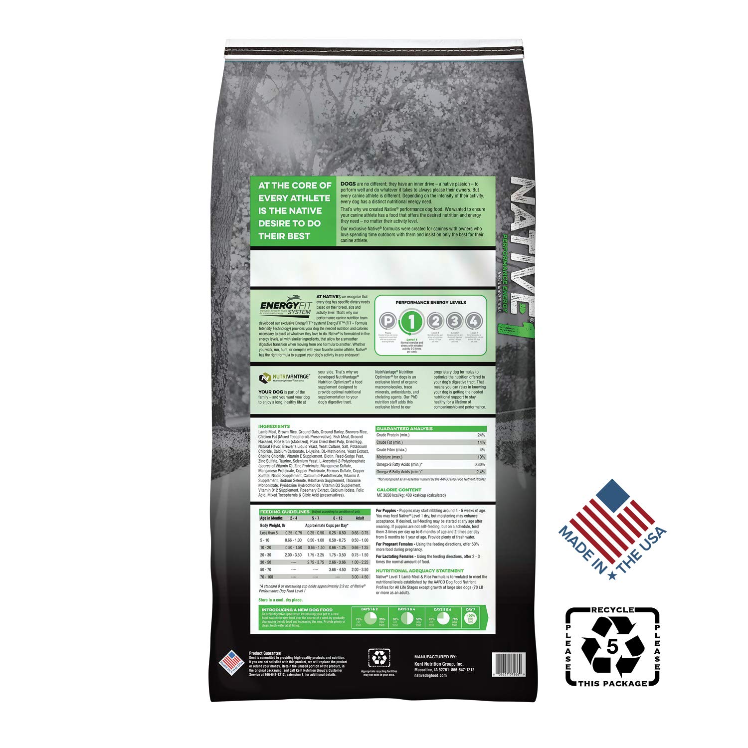 NATIVE Performance Dog Food | Lamb Meal and Rice Formula | No Filler or Bi-Products | Low to Normal Energy Level 1 | 40 Pound Bag