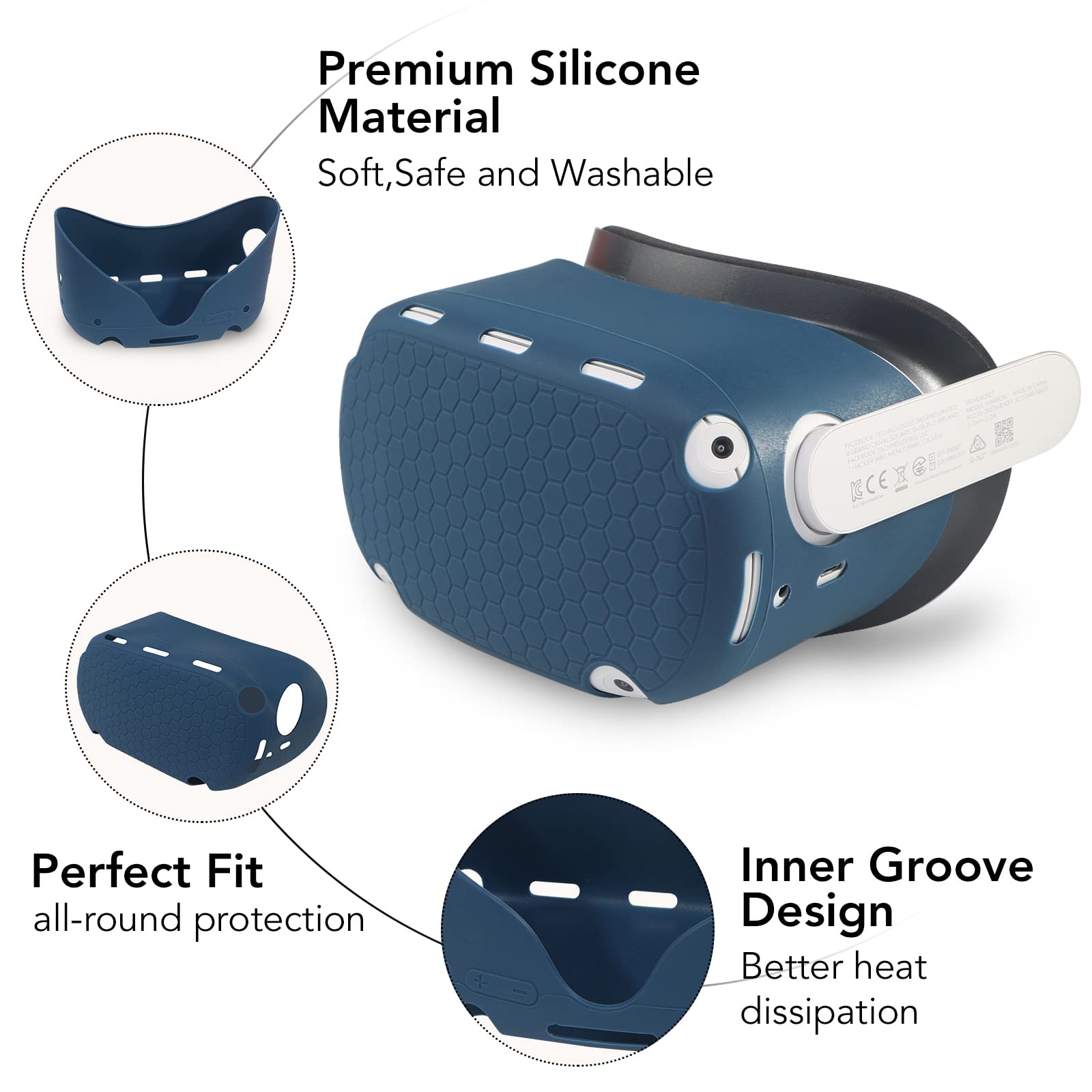 VR Shell Front Face Protector Cover for Oculus Quest 2 Headset Accessories, VR Headset Protective Cover,Preventing Collisions and Scratches (Dark Blue)
