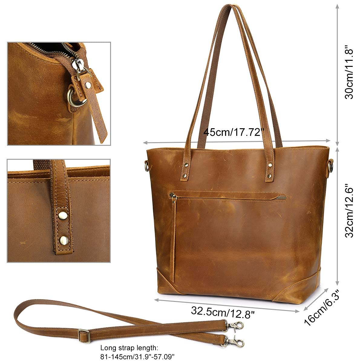 S-ZONE Women Genuine Leather Tote Bag Shoulder Handbag Bundle with Backpack Purse