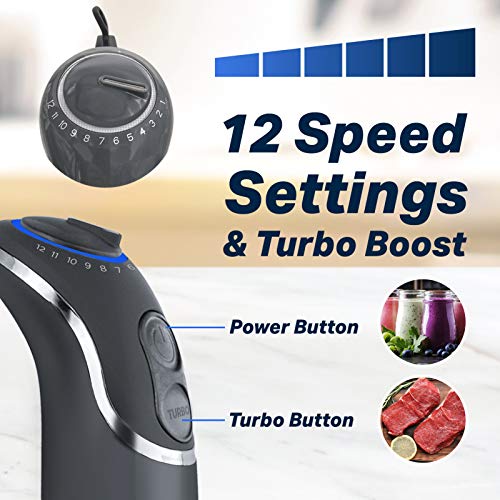 Mueller Pro Series Hand Blender, 500W Immersion Blender, Heavy-Duty Titanium Steel Blades, Stepless Speed Control, Detachable Shaft, Ergonomic Handle, Dark Gray