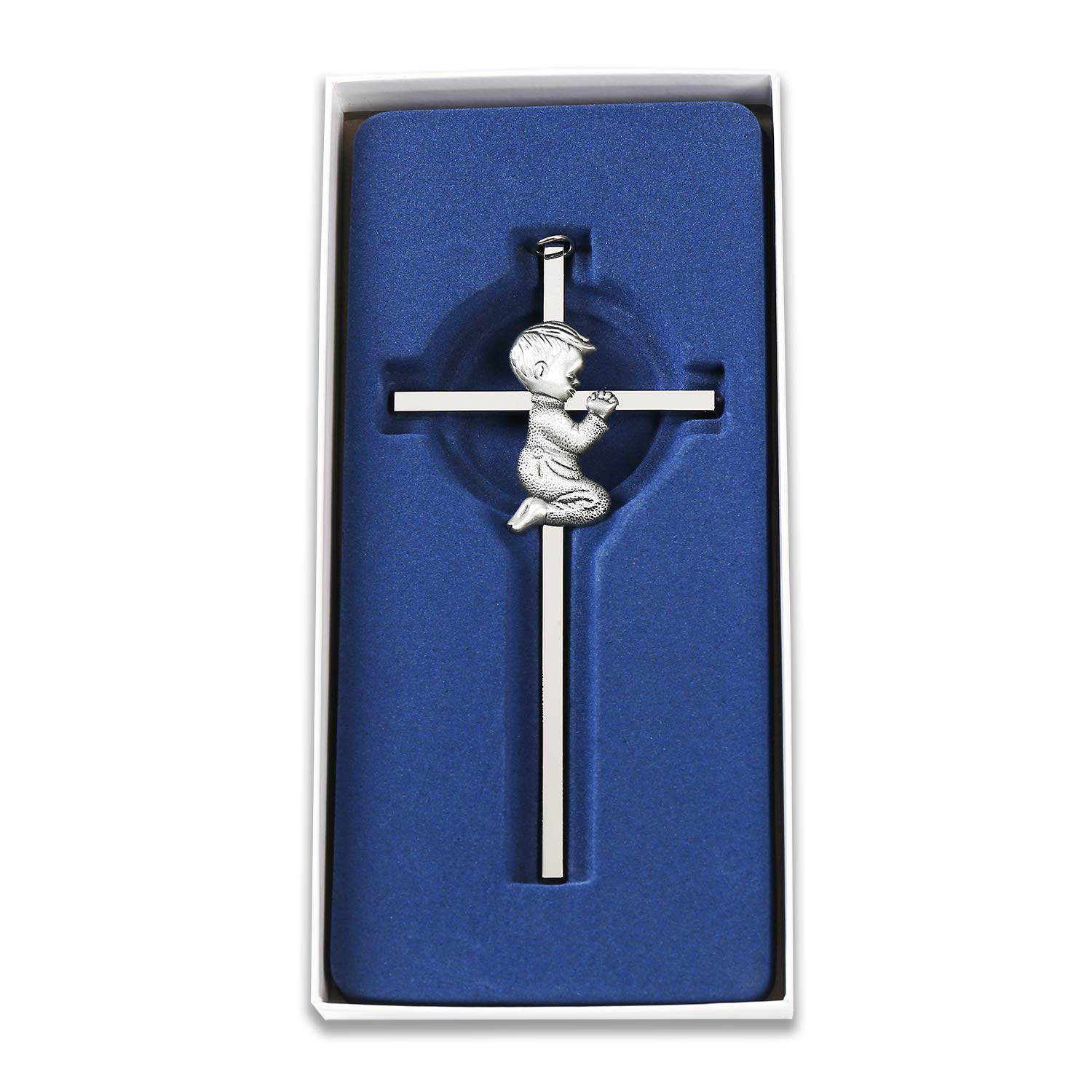 TRULIVA Baptism Cross for Baby Boy Silver Praying Boy Wall Cross First Holy Communion Cross (Baby Boy)