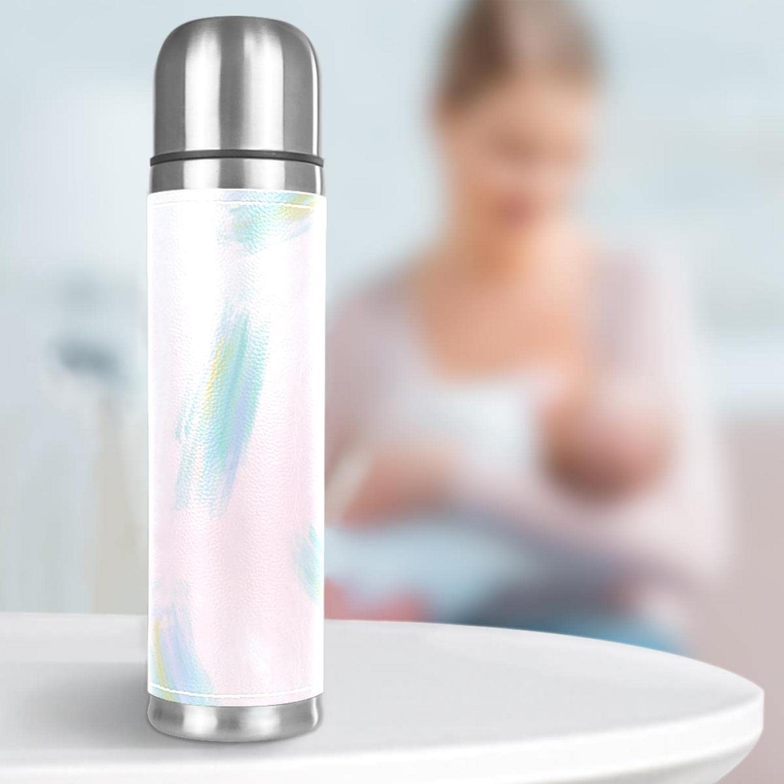 Stainless Steel Leather Vacuum Insulated Mug Colorful Texture Thermos Water Bottle for Hot and Cold Drinks Kids Adults 16 Oz