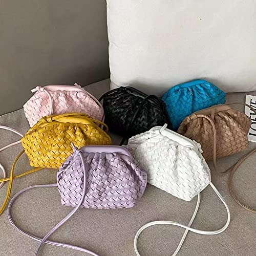NAARIIAN Trendy Dumpling Ruched Clutch Cloud Shape Dupe Chunky Chain Shoulder Bag PU Leather Woven Handbag(Yellow S)