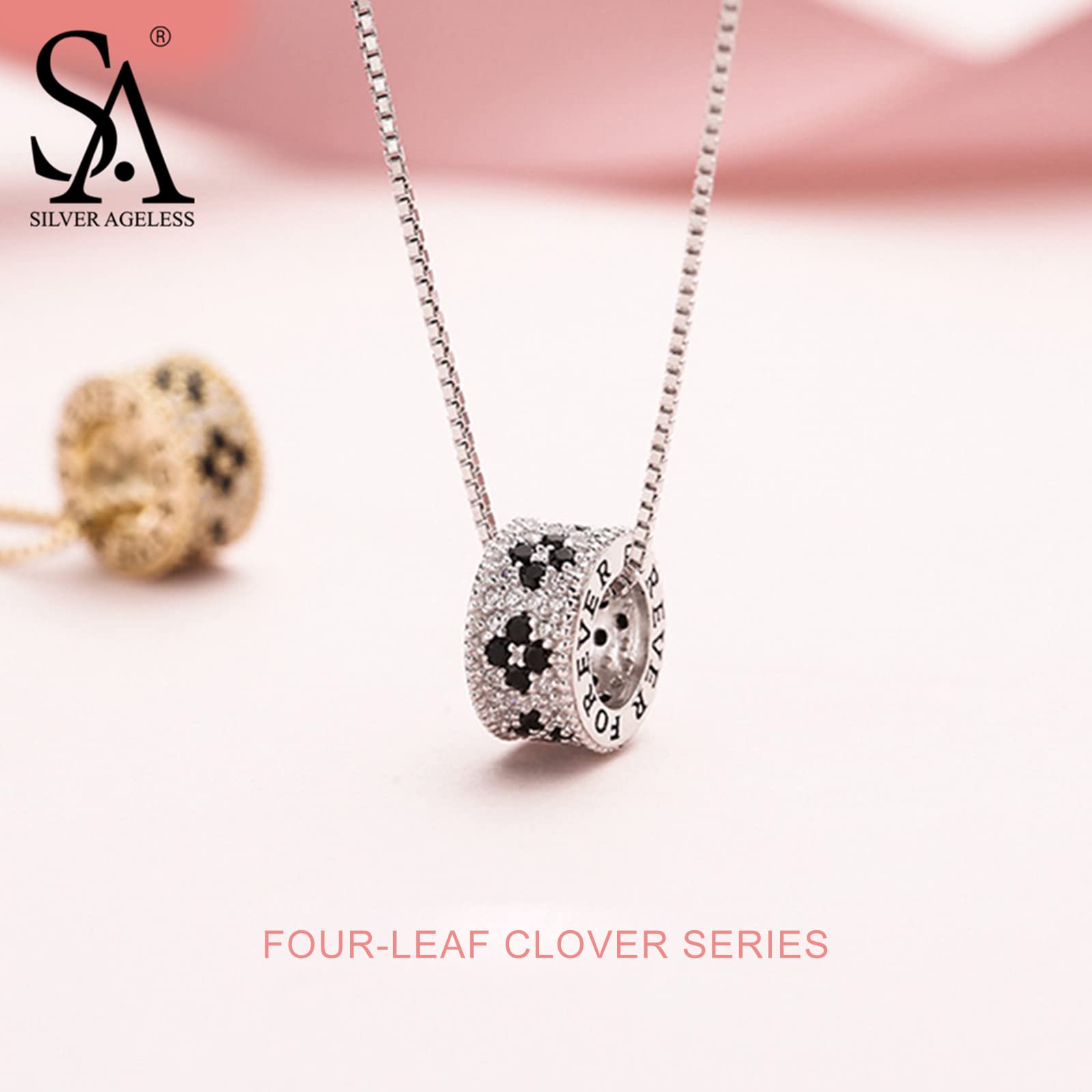 Sterling Silver Dainty Necklace Personalized Four-leaf Clover Pendant Necklace Cubic Zirconia Jewelry for Women