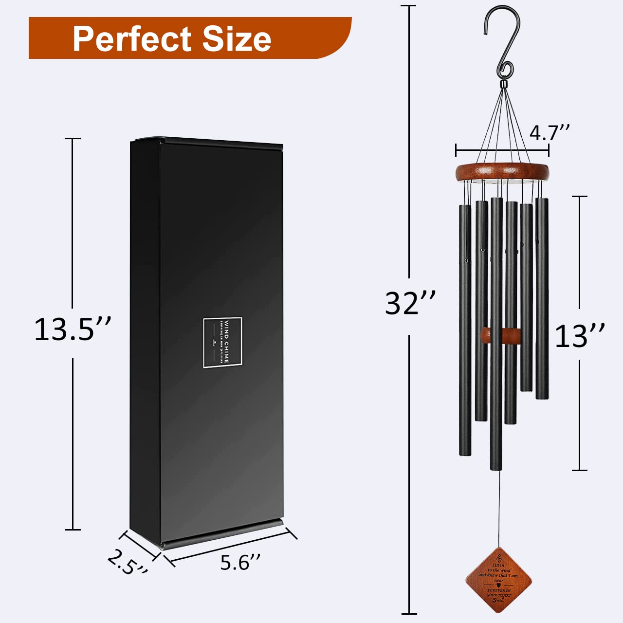 Wind Chimes for Outside,Memorial Wind Chimes for Loss of Loved One,Sympathy Wind Chimes for Loss of Mother,Windchimes Outdoors Clearance,Windchimes in Memory of a Loved One,Black