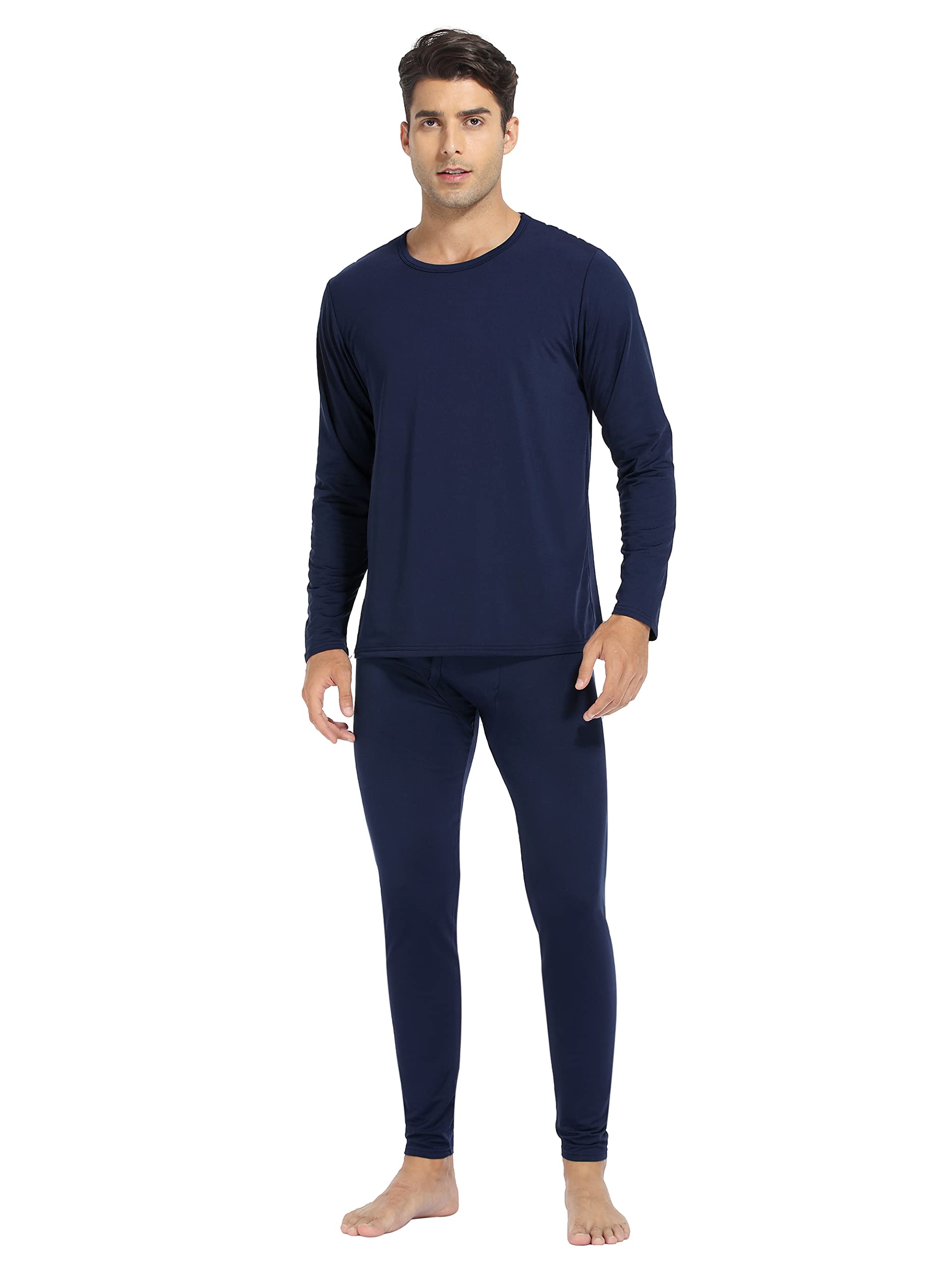 URATOT 2 Sets Men's Thermal Underwear Set Fleece Lined Thermal Underwear Soft Long Johns Top Bottom Set for Men Cold Winter Black, Navy Blue