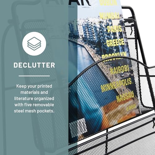 Safco Onyx Floor Rack, Ladder Magazine Rack with 5 Pockets, Commercial-Grade Steel Construction