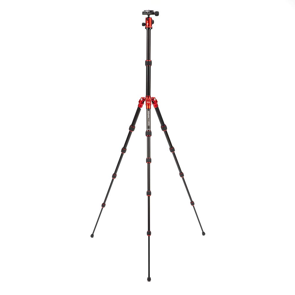 MeFOTO BackPacker Classic Lightweight 51.2" Aluminum Travel Tripod Kit w/Case, Twist Locks, Double Action Ballhead w/Arca Swiss Plate - Red (A0350Q0R)
