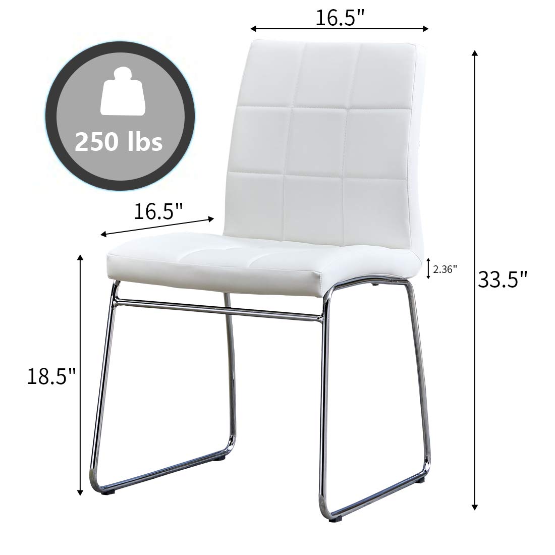 Modern 3 Pieces Round Glass Dining Table Set for 2, Kitchen Table with 3 Chrome Legs,Tempered Glass Top + 2 White Faux Leather Dining Chairs, Dining Room Table and Chairs Set for Home Small Space