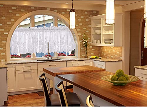 Popuid Seim Sheer Kitchen Cafe Window Curtains Valance Lace Floral Embroidered Curtain Topper for Small Windows Decor (White, 1 Piece-54W*24H)