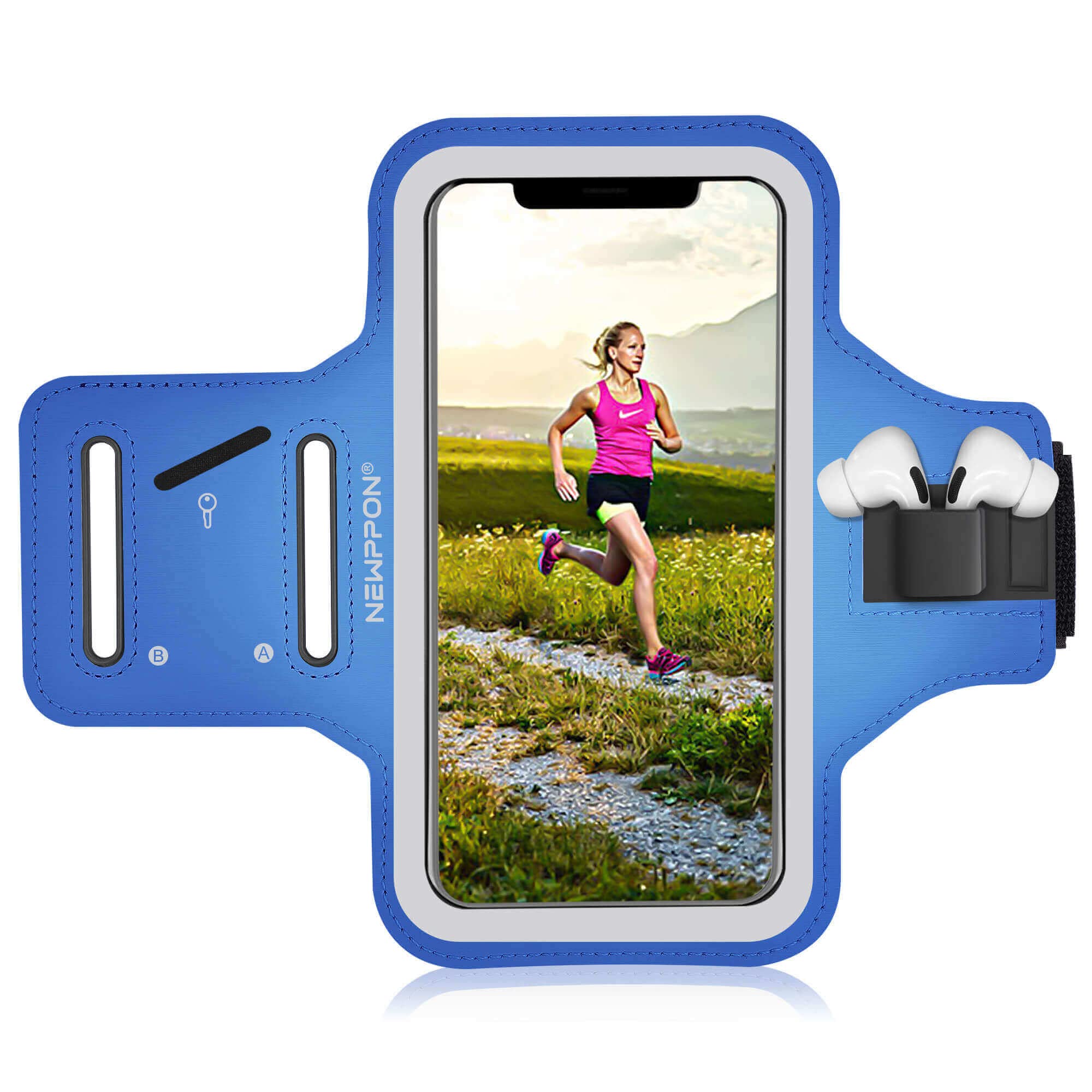 Newppon Cell Phone Running Armband :With Airpods Pro Holder Case for iPhone Pro Max Plus Mini SE (14/13/12/11/X/XS/XR/8/7) Galaxy Ultra Plus Edge Note (22/21/20/10/9/8) & Key Pocket & Adjustable Strap