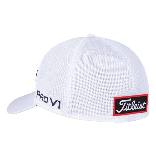 Titleist Men's Tour Sports Mesh Golf Hat, White/Navy, Medium-Large