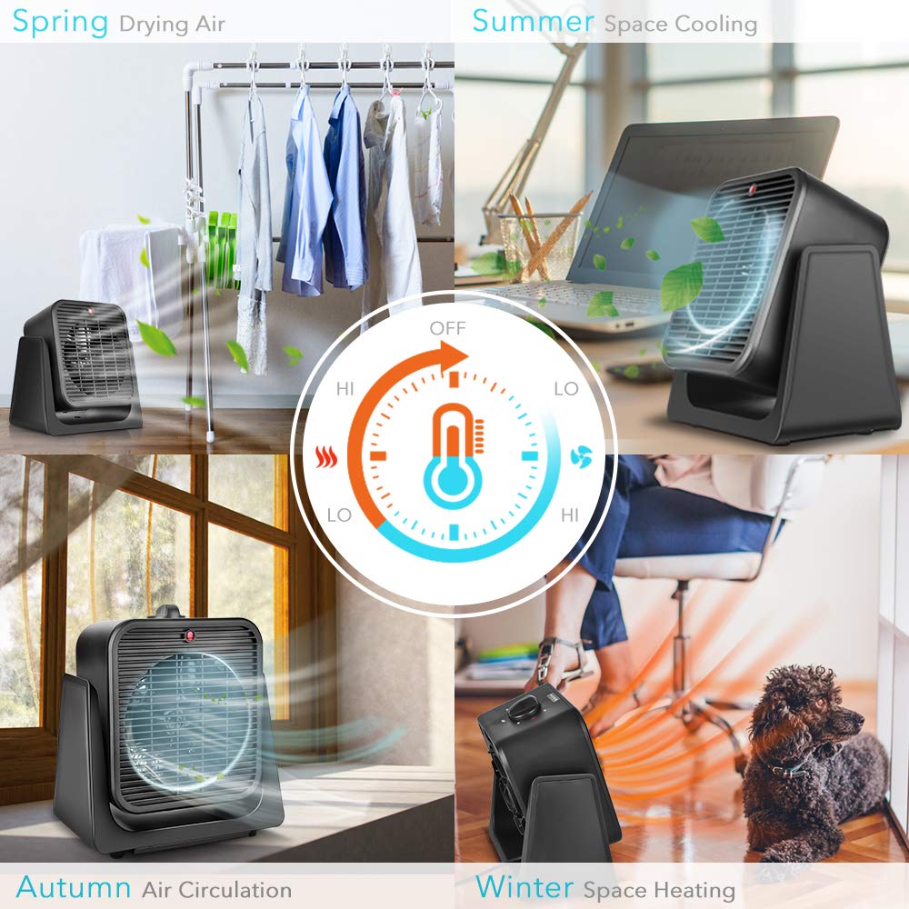 TRUSTECH 2 in 1 Cooler & Heater - Desk Electric Small Cooling and Heating Fan Combo W/Tip Over & Overheat Protection, Desktop for Indoor Use Home Room Office Bedroom Room Personal