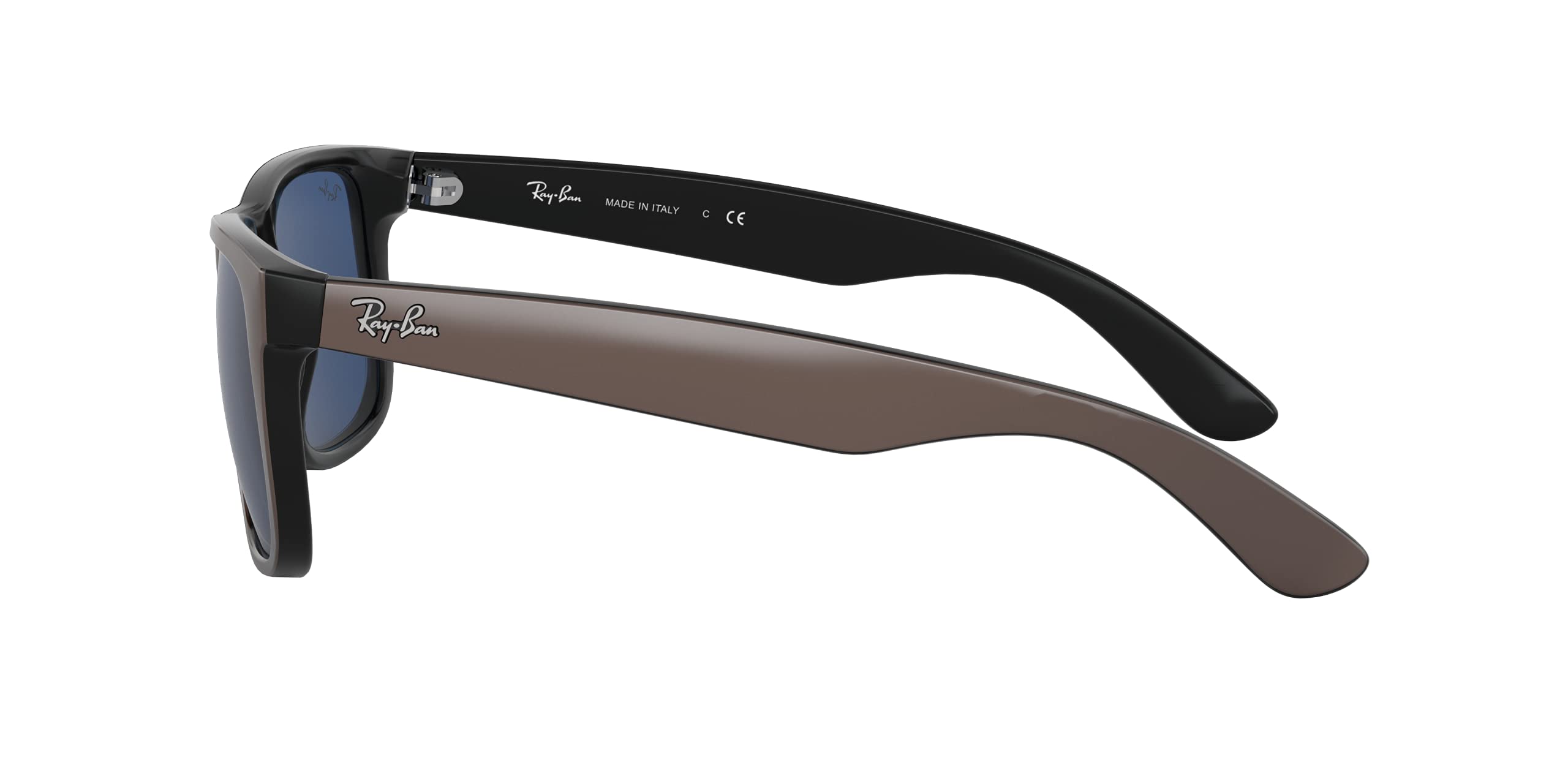 Ray-Ban RB4165 Justin Rectangular Sunglasses, Brown Metallic On Black/Dark Blue, 55 mm