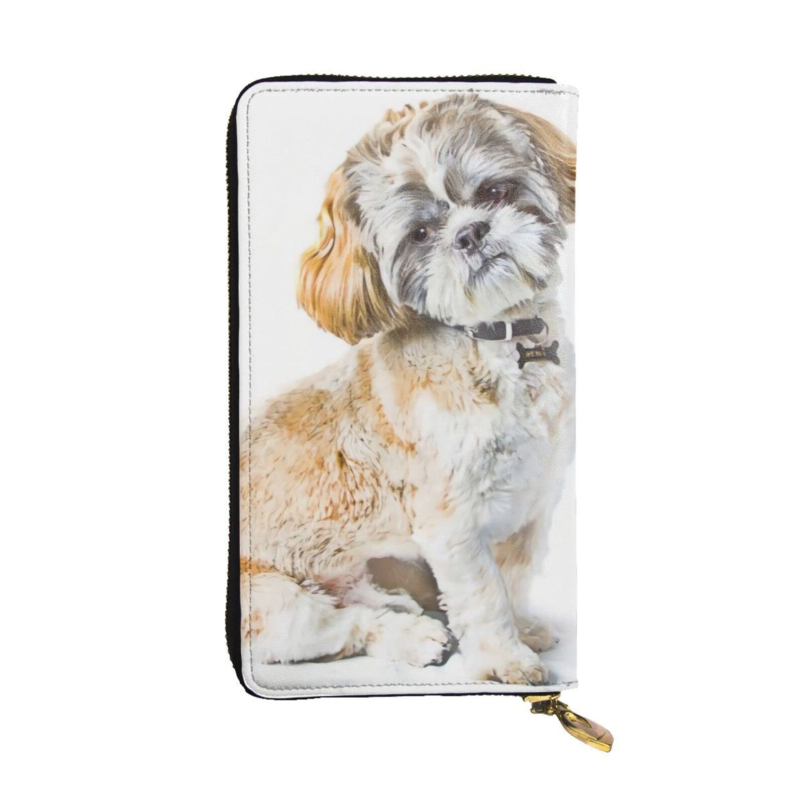 Women Zip Around Long Purse Cute Shitzu Shih Tzu Dog Clutch Credit Card Holder Wallet