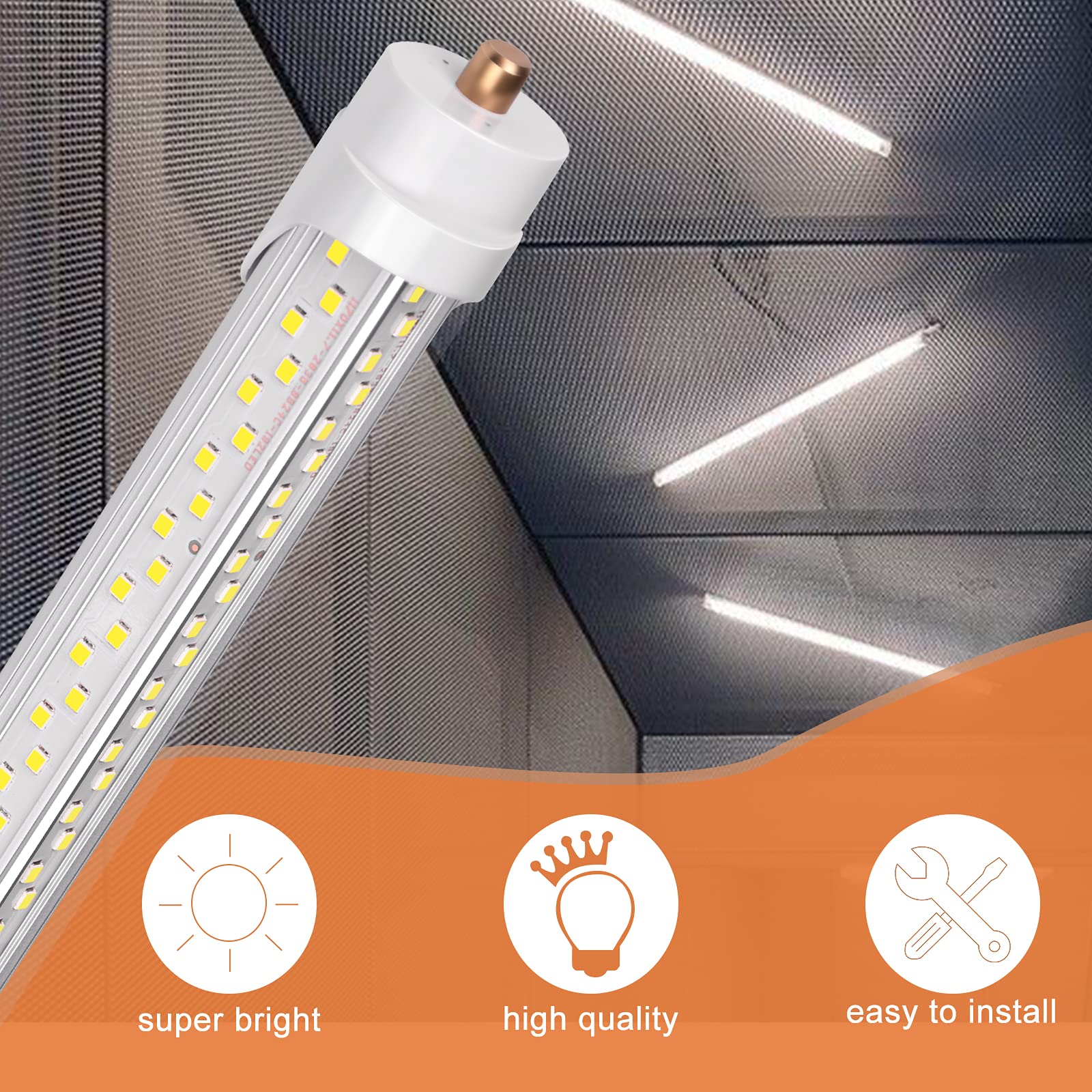 ONLYLUX 8 Foot LED Bulbs,90W 5000K 12150lm, T8 T10 T12 8ft LED Bulbs Fluorescent Light Replacement, FA8 Single Pin V Shaped LED Tube Light, Clear Cover (8 Pack)