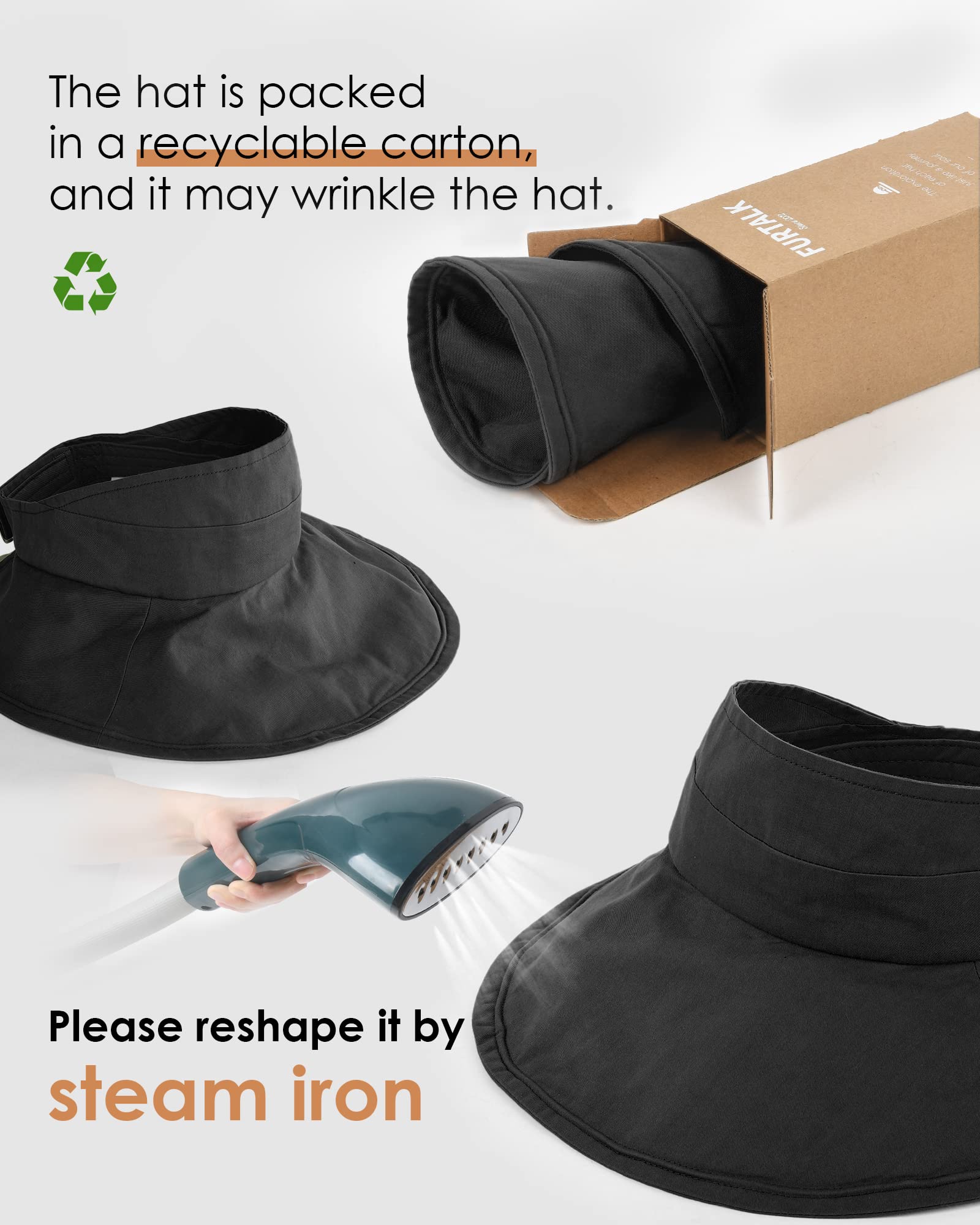 Sun Visors for Women Summer Beach Sun hat Womens Wide Brim Visor Packable UPF 50+ Sun Protection Hats Black