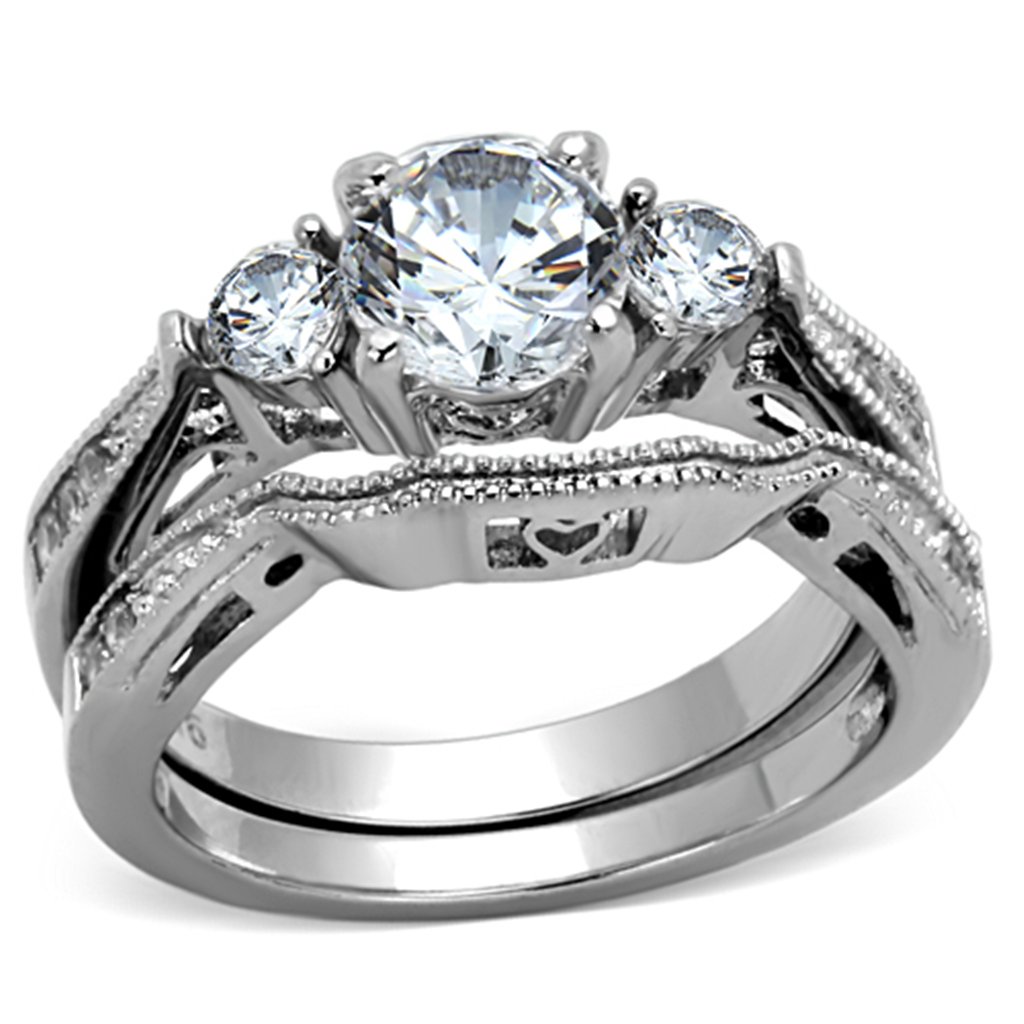 Marimor Jewelry Women's Stainless Steel 316 Round 2.5 Carat Zirconia Engagement Wedding Ring Set Size 9