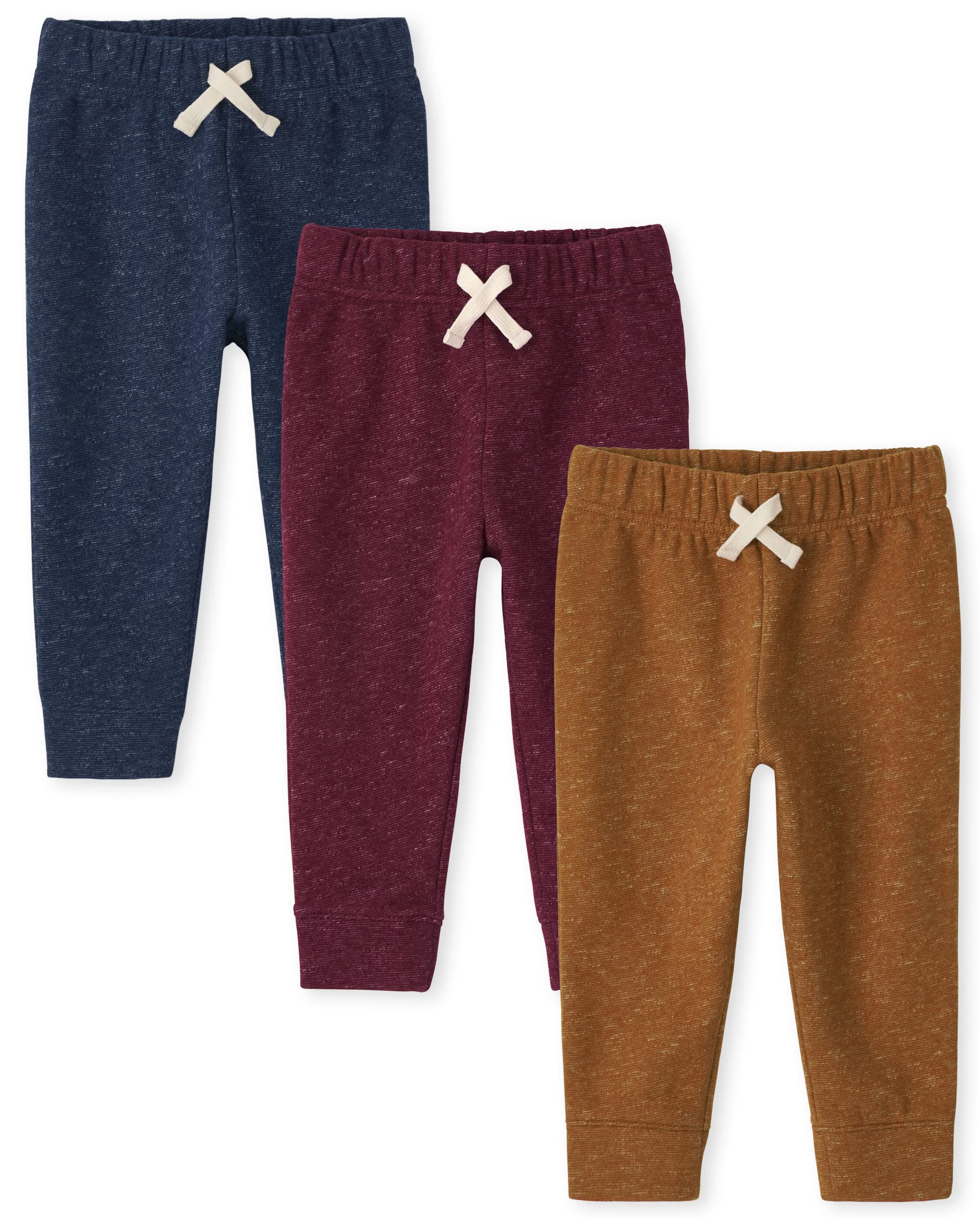 The Children's Place Baby Toddler Boys Jogger Pants, Blue/Maroon/Orange 3 Pack, 5T